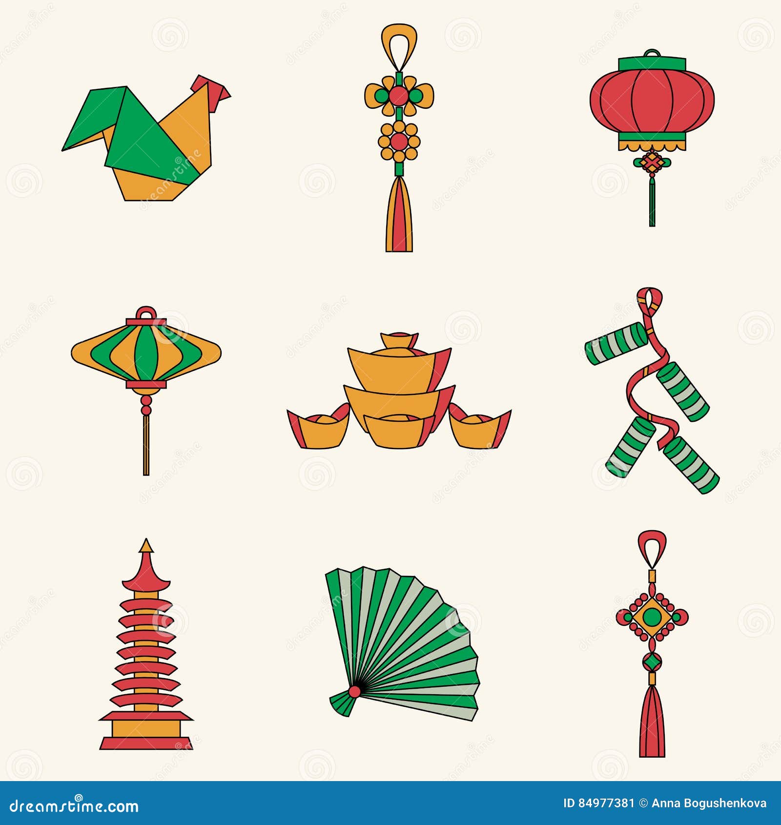 Vector Set Illustration of Chinese Symbols and Objects Stock Vector ...