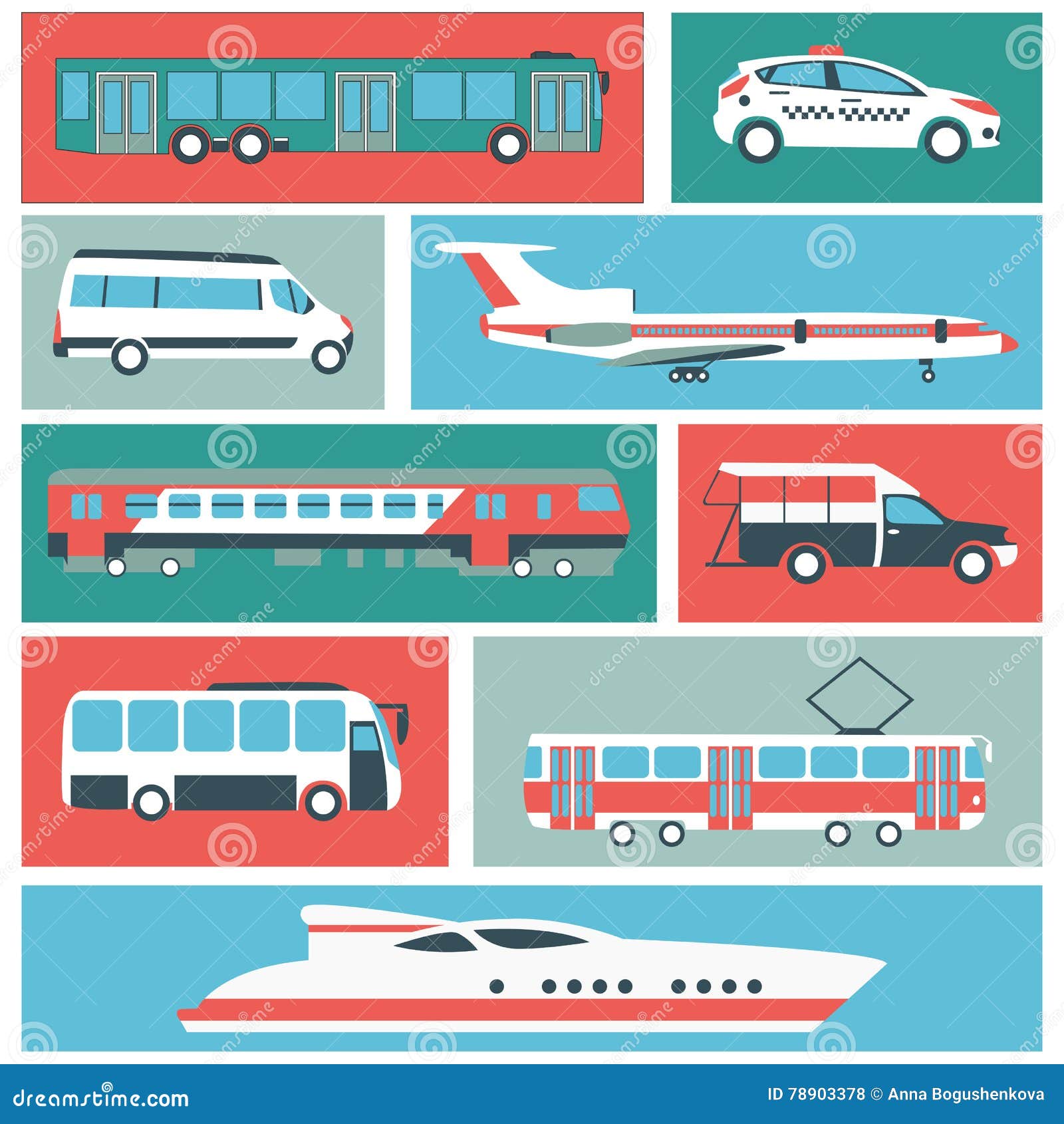 Vector Set Illustration of Color Public Transport Stock Illustration ...