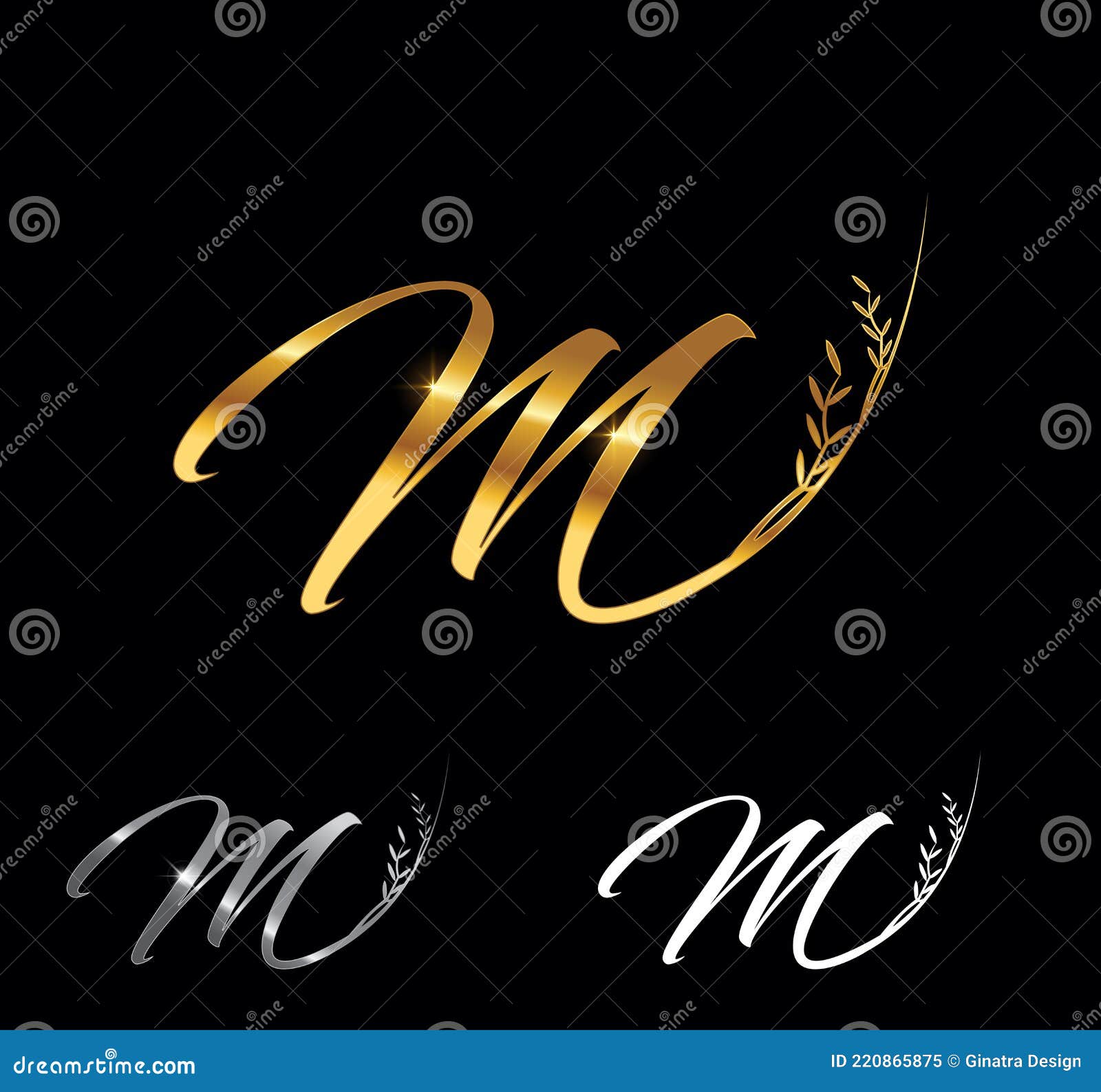 Golden Letter M Monogram Initial Sign Stock Vector - Illustration of ...