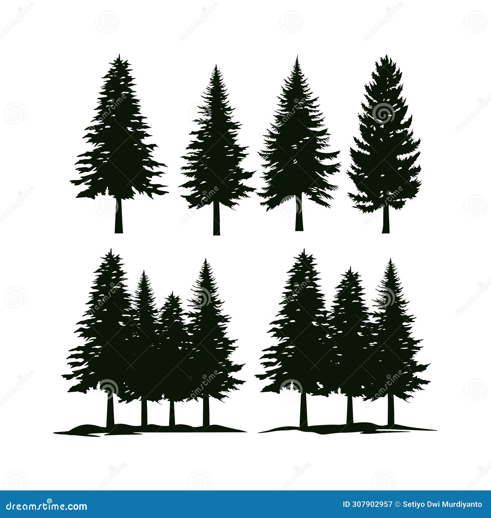 Vector Set Illustration of Pine Tree Vintage Style Stock Vector ...