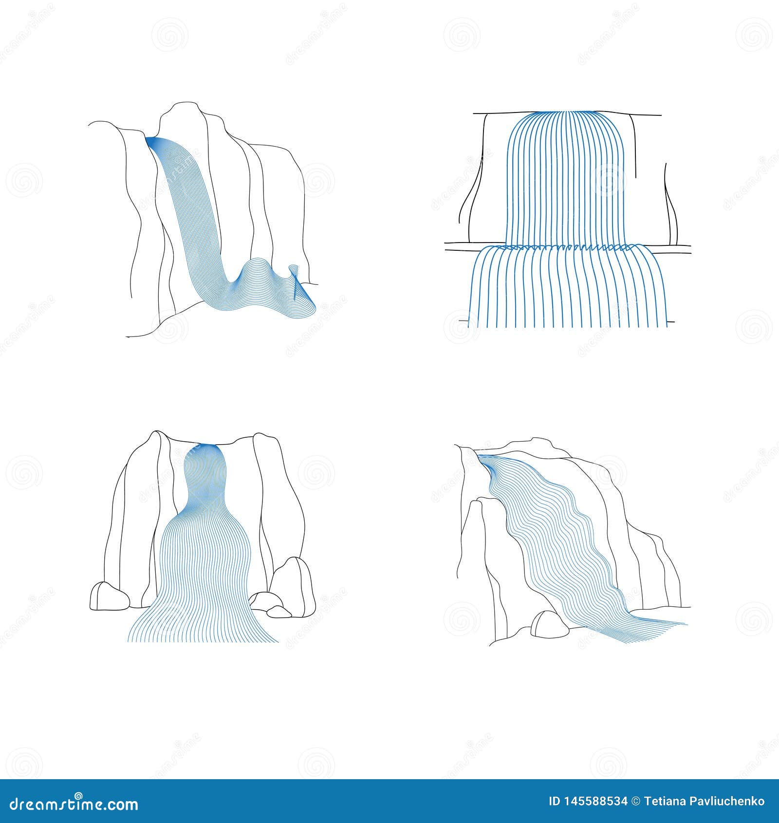 Vector Set of Illustration of Waterfall Cascade Stock Illustration ...