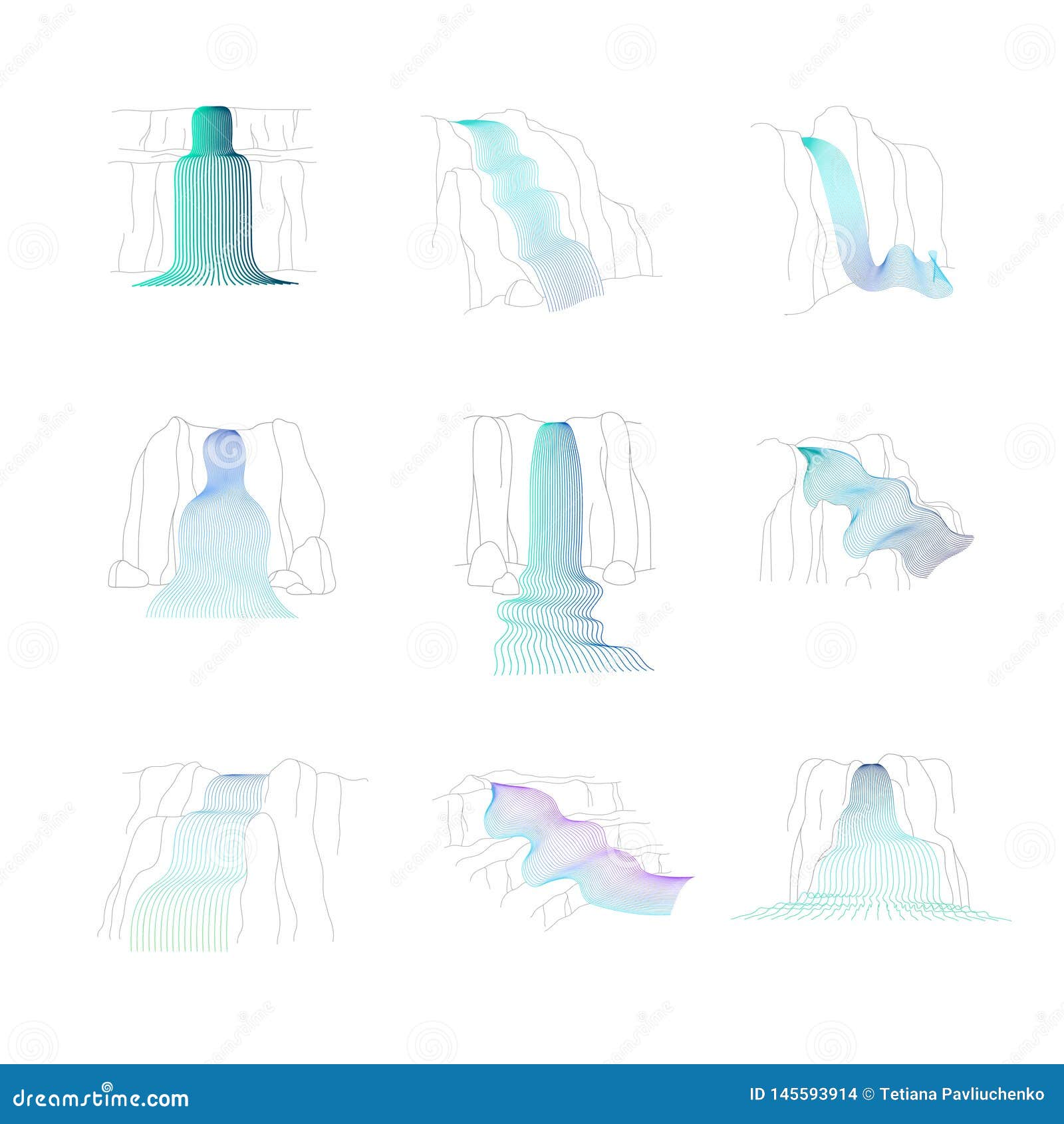 Vector Set of Illustration of Waterfall Cascade Stock Vector ...