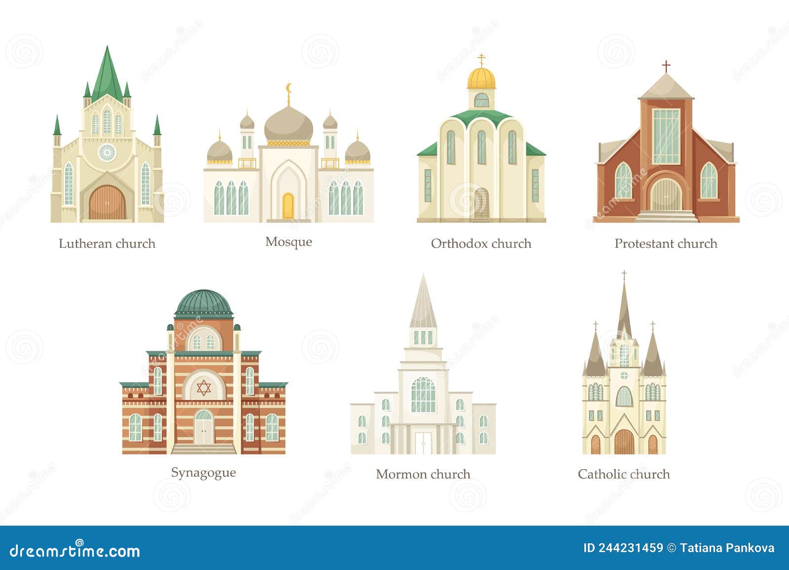 Vector Set of Illustrations of Churches of Different Religious ...