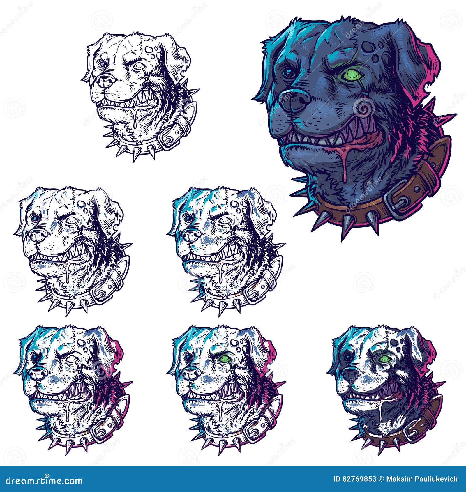 Vector Set Illustrations of Evil Mad Dogs Stock Vector - Illustration ...