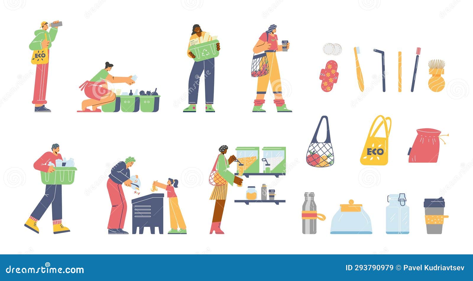 Vector Set Illustrations of Reduce, Reuse, Recycle and Zero Waste ...