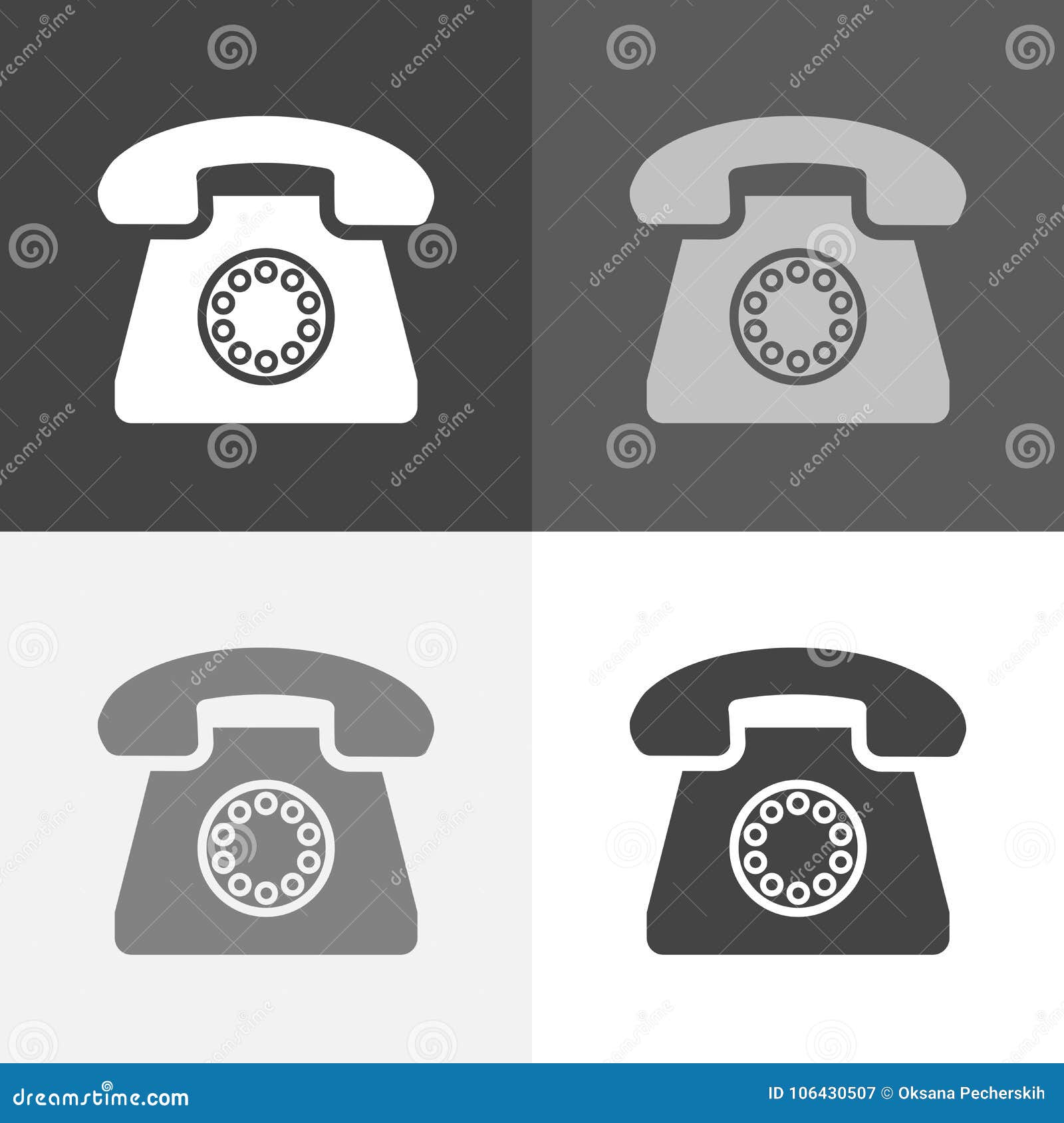 Vector Set Image of Retro Phone. Vector Phone Icon on on White-grey ...