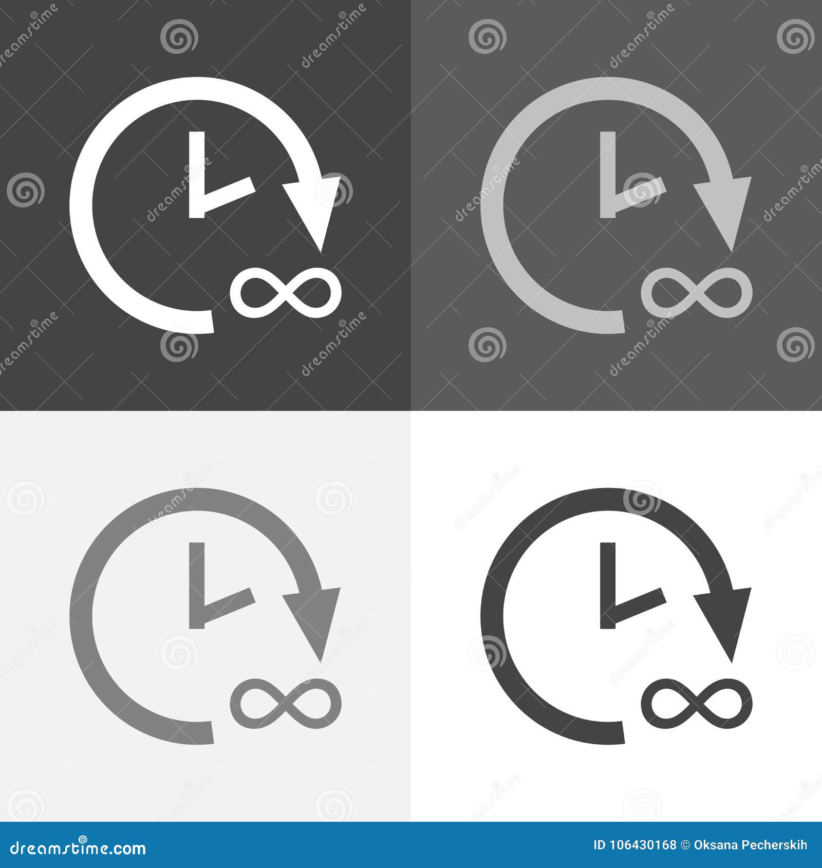 Vector Set Image of Time, Hours and Infinity. Vector Icon on Wh Stock ...