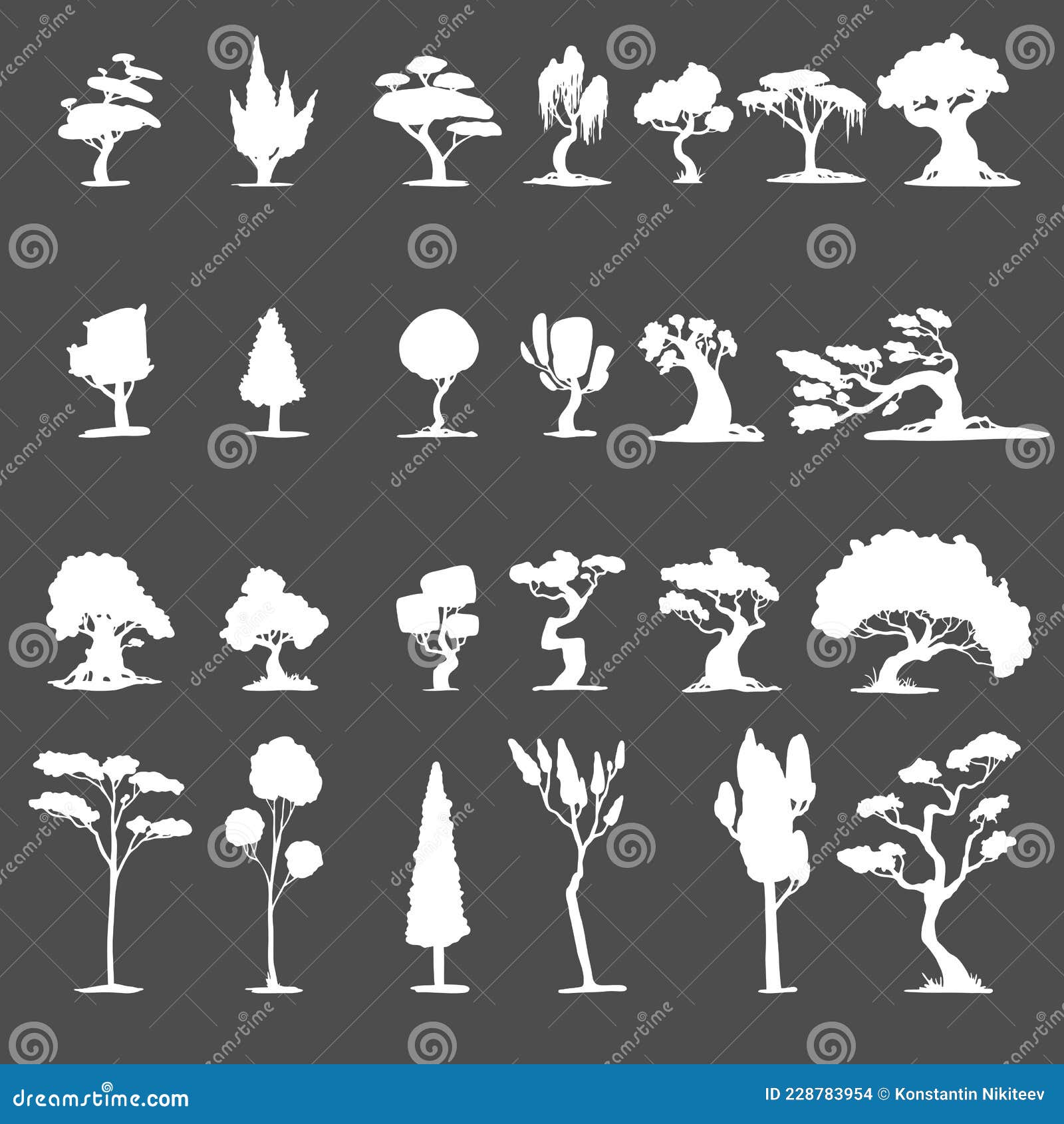Vector Set of Imaginary Trees Silhouettes. Doodle Forest Shapes Stock ...