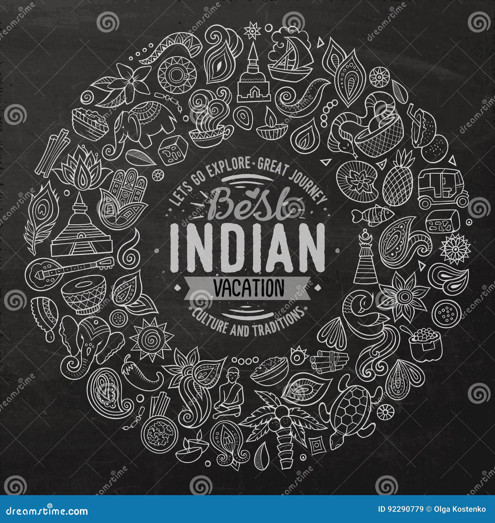 Vector Set of Indian Cartoon Doodle Objects Stock Vector - Illustration ...