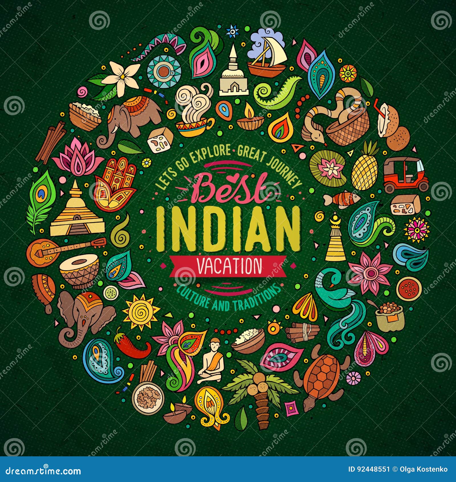 Vector Set of Indian Cartoon Doodle Objects Stock Vector - Illustration ...