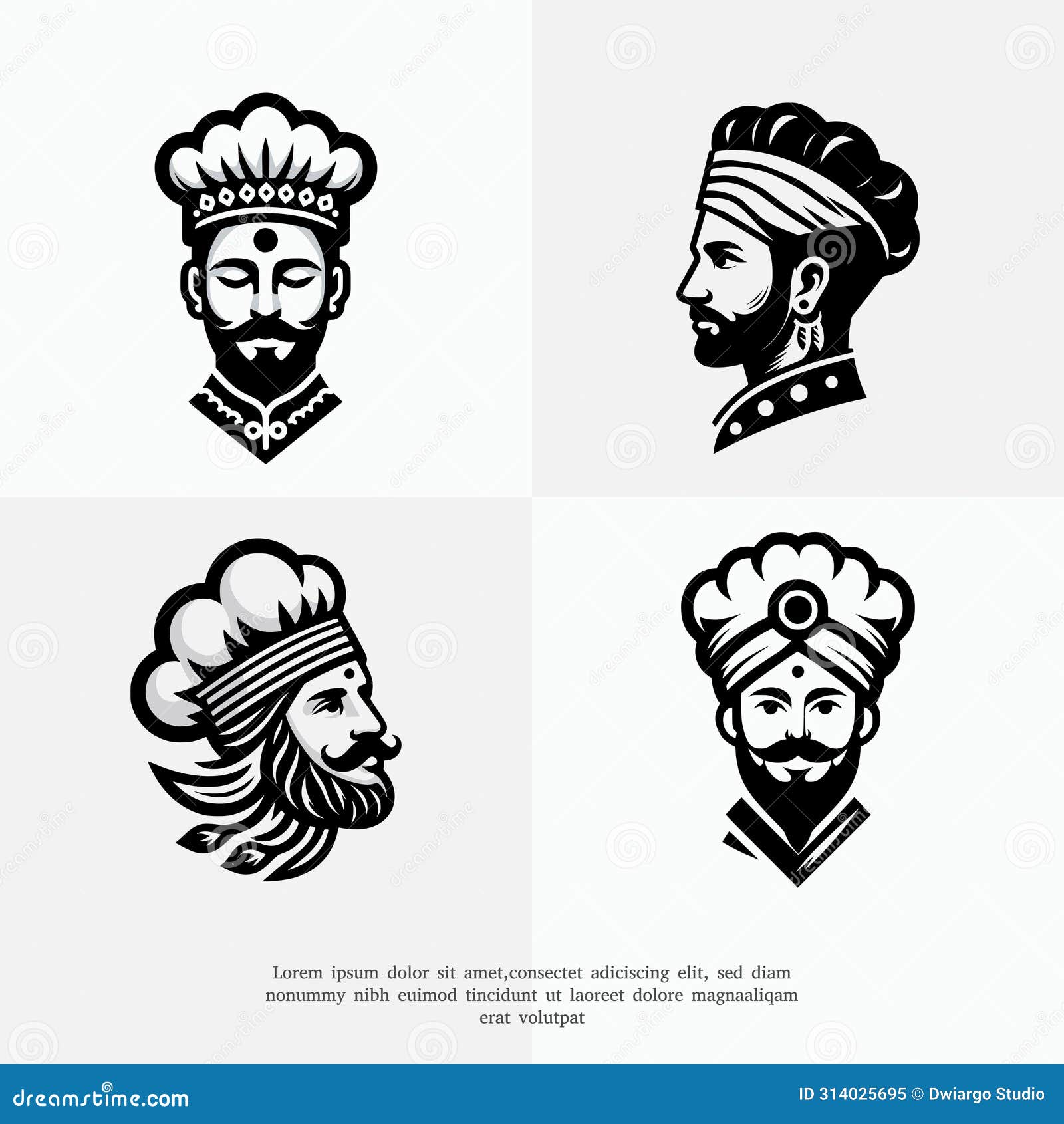 Vector Set of Indian Face Head Chef Silhouette Logo Stock Vector ...