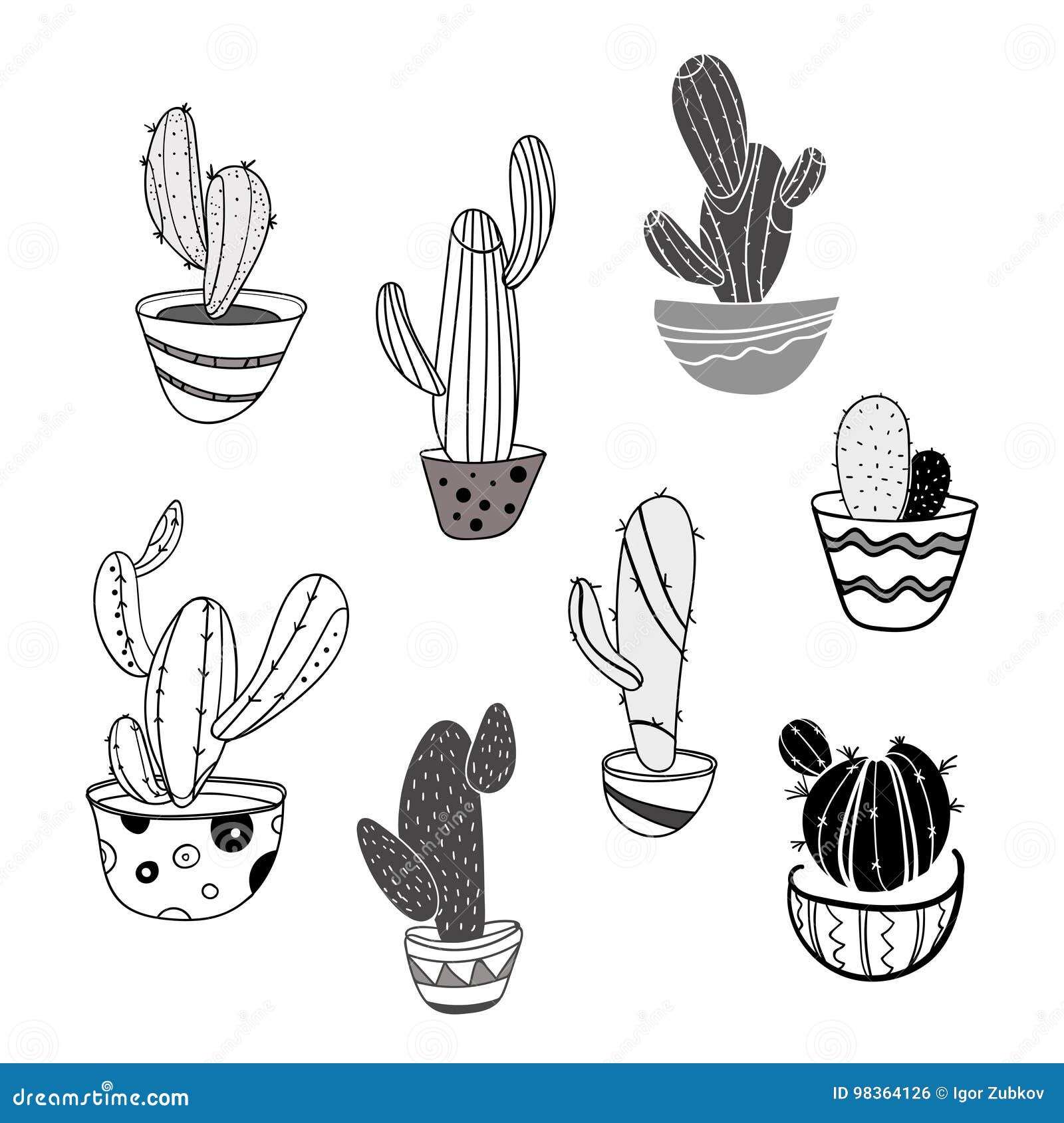 Vector Set of Indoor Cacti in Pots. Collection of Stylized Plants ...