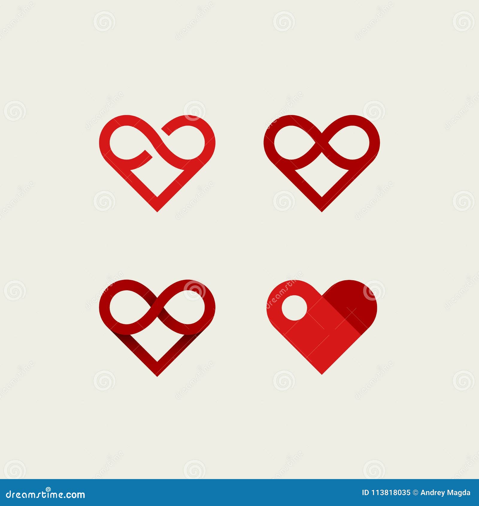 Vector Set Of Infinite Heart Logos. Outline, Flat And Gradient ...