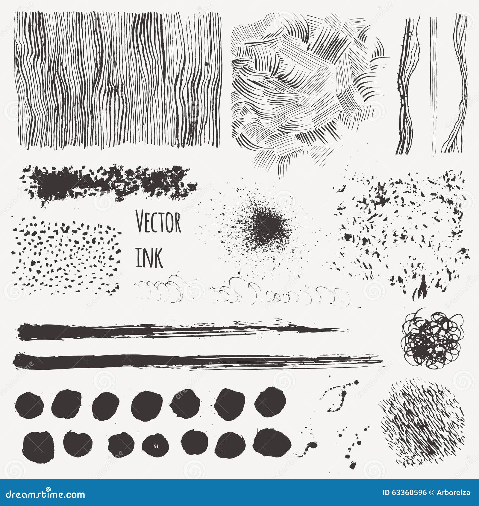 Vector Set with Ink Shading, Lines, Strokes, Stains Stock Vector ...