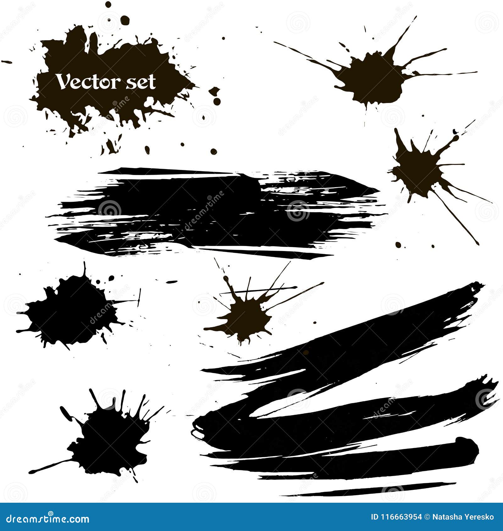 Vector Set of Ink Splashes, Ink Blots, Brush Strokes. Stock Vector ...