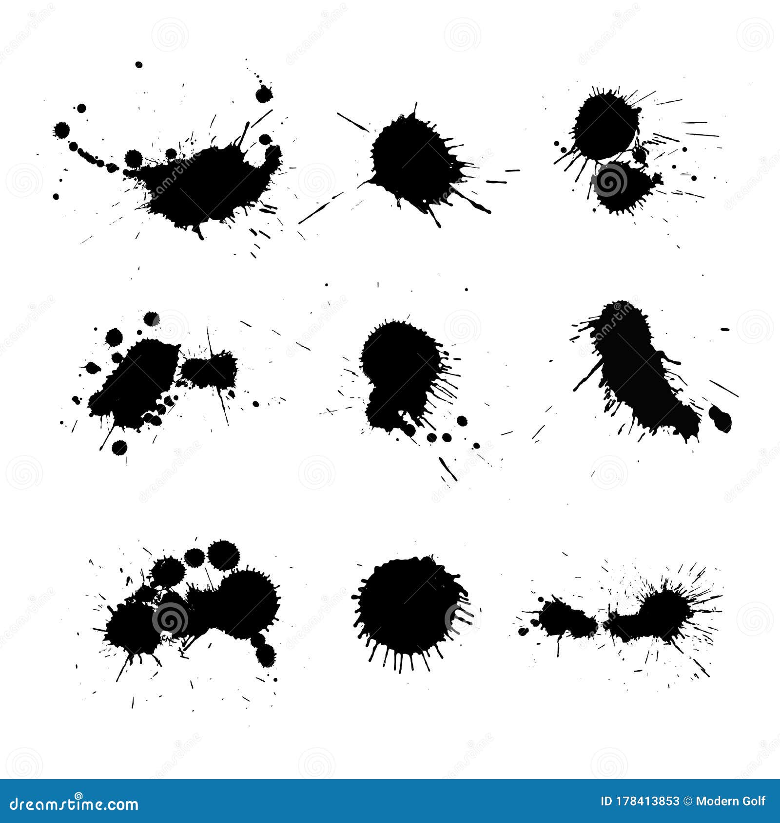 Vector Set of Ink Splashes. Stock Vector - Illustration of handmade ...