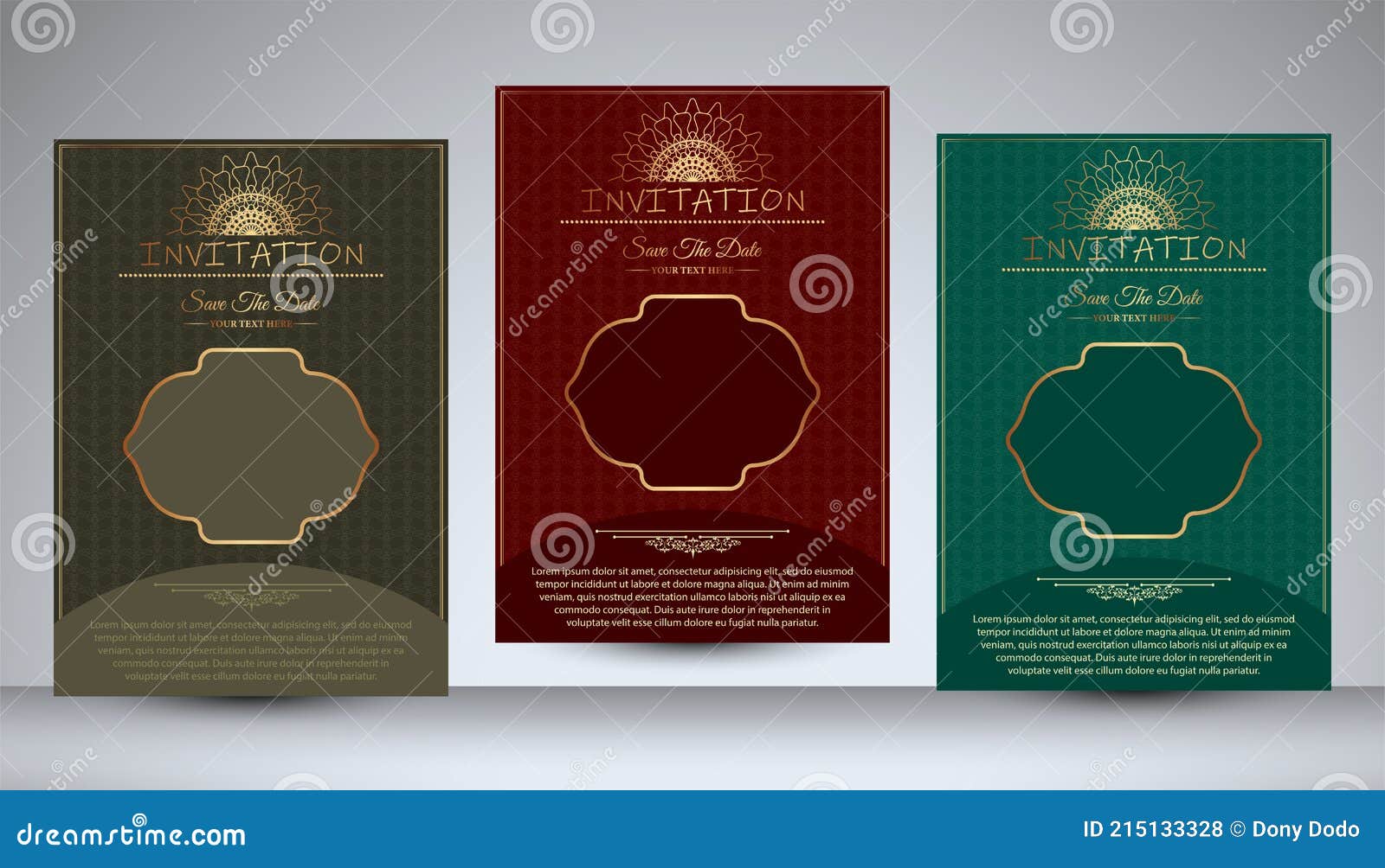 Vector Set of Invitation Card with Gold Colored Flowers. Stock Vector ...