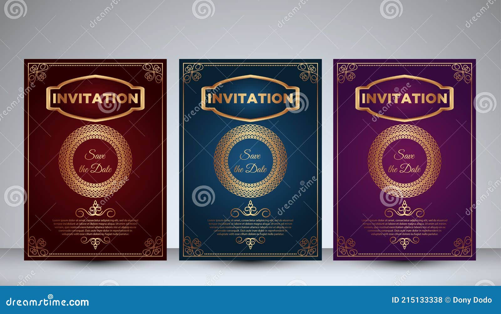 Vector Set of Invitation Card with Gold Colored Flowers. Stock Vector ...