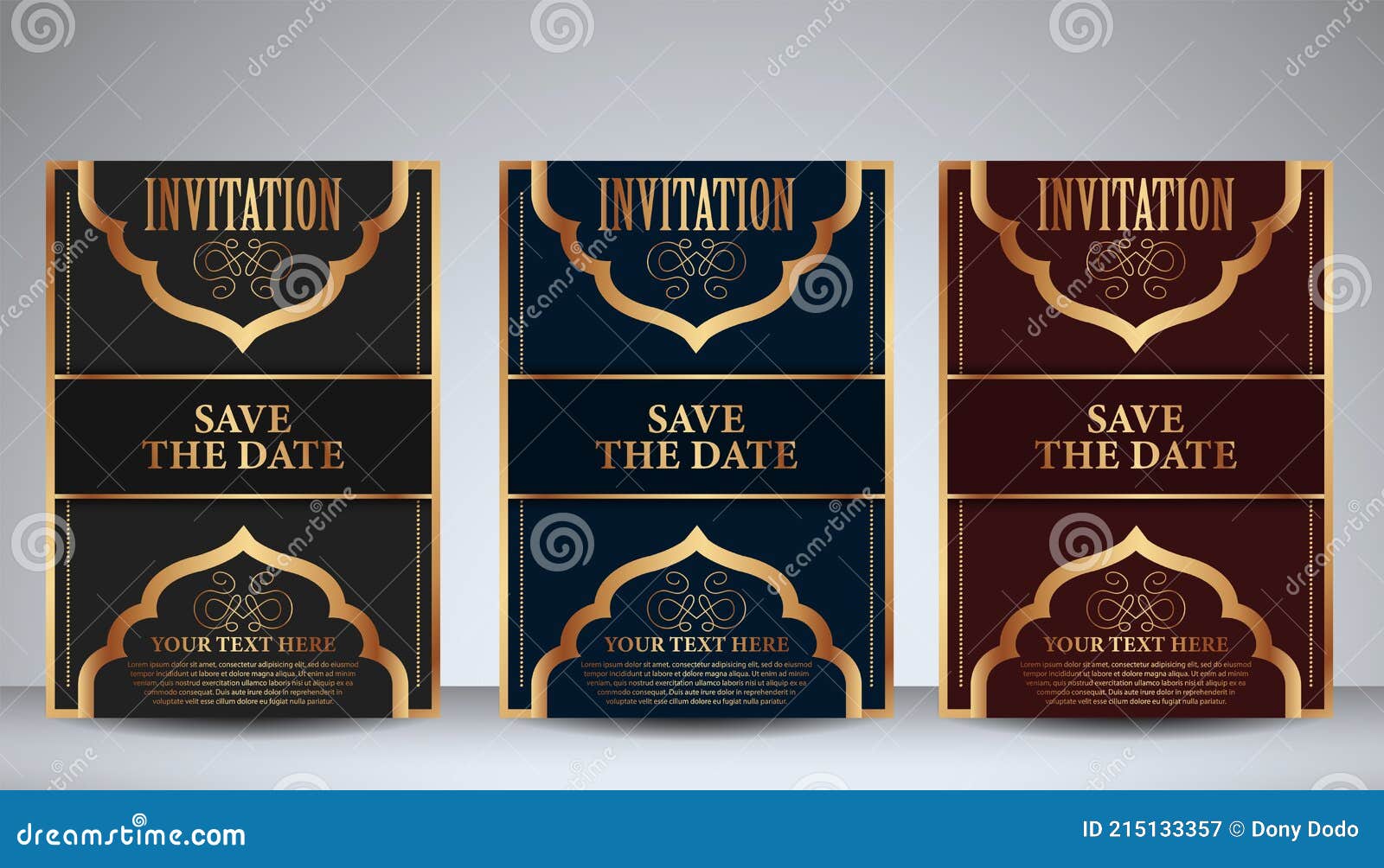 Vector Set of Invitation Card with Gold Colored Flowers. Stock Vector ...