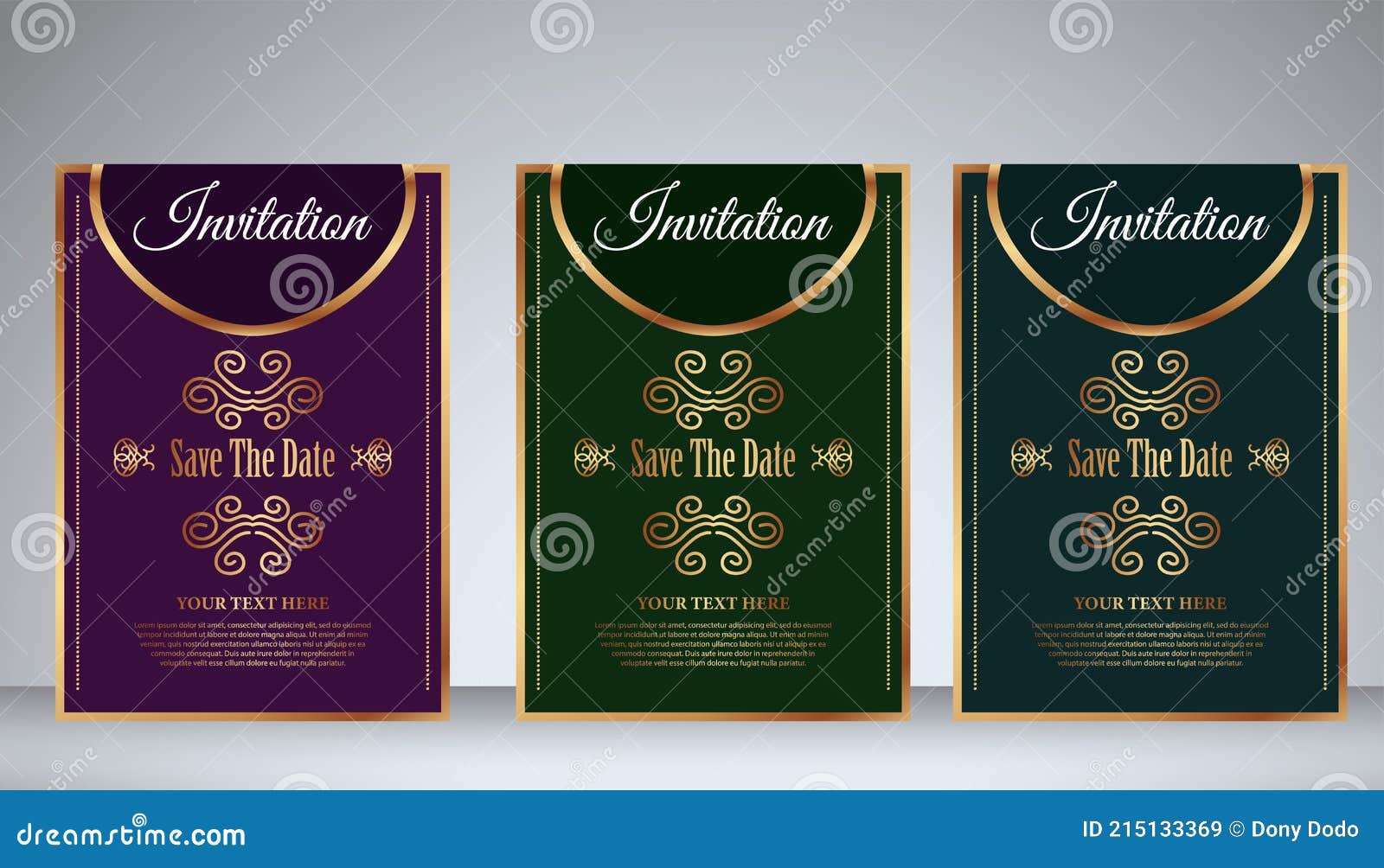 Vector Set of Invitation Card with Gold Colored Flowers. Stock Vector ...