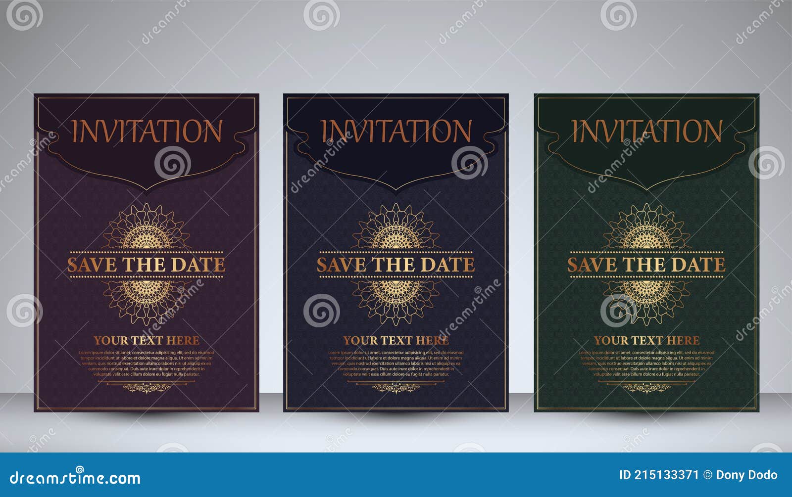 Vector Set of Invitation Card with Gold Colored Flowers. Stock Vector ...