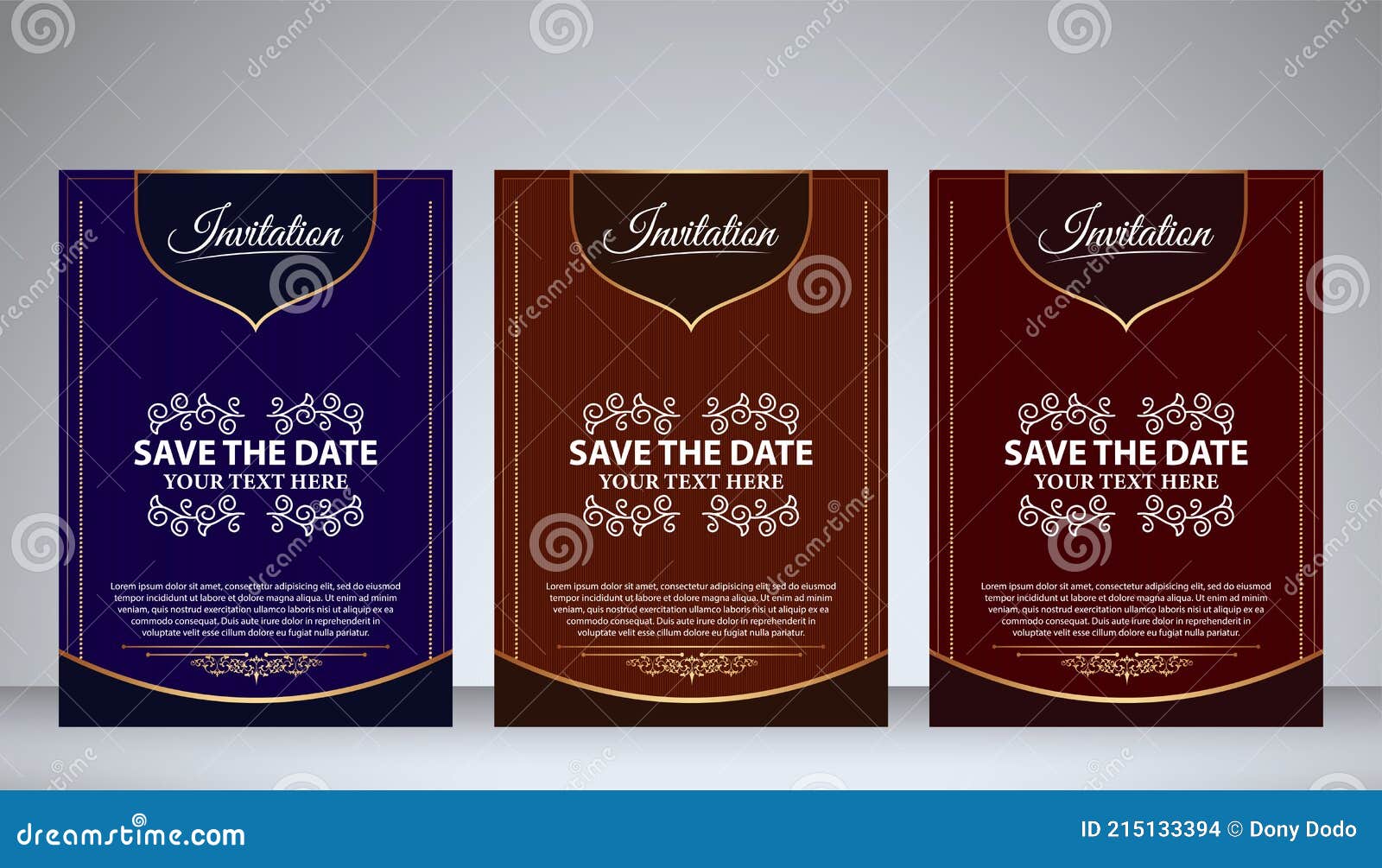 Vector Set of Invitation Card with Gold Colored Flowers. Stock Vector ...