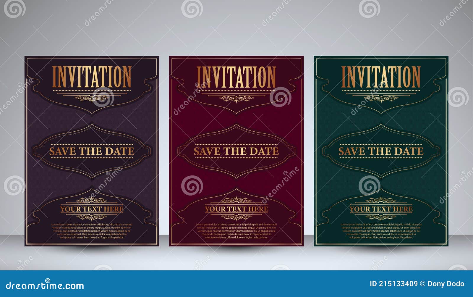 Vector Set of Invitation Card with Gold Colored Flowers. Stock Vector ...