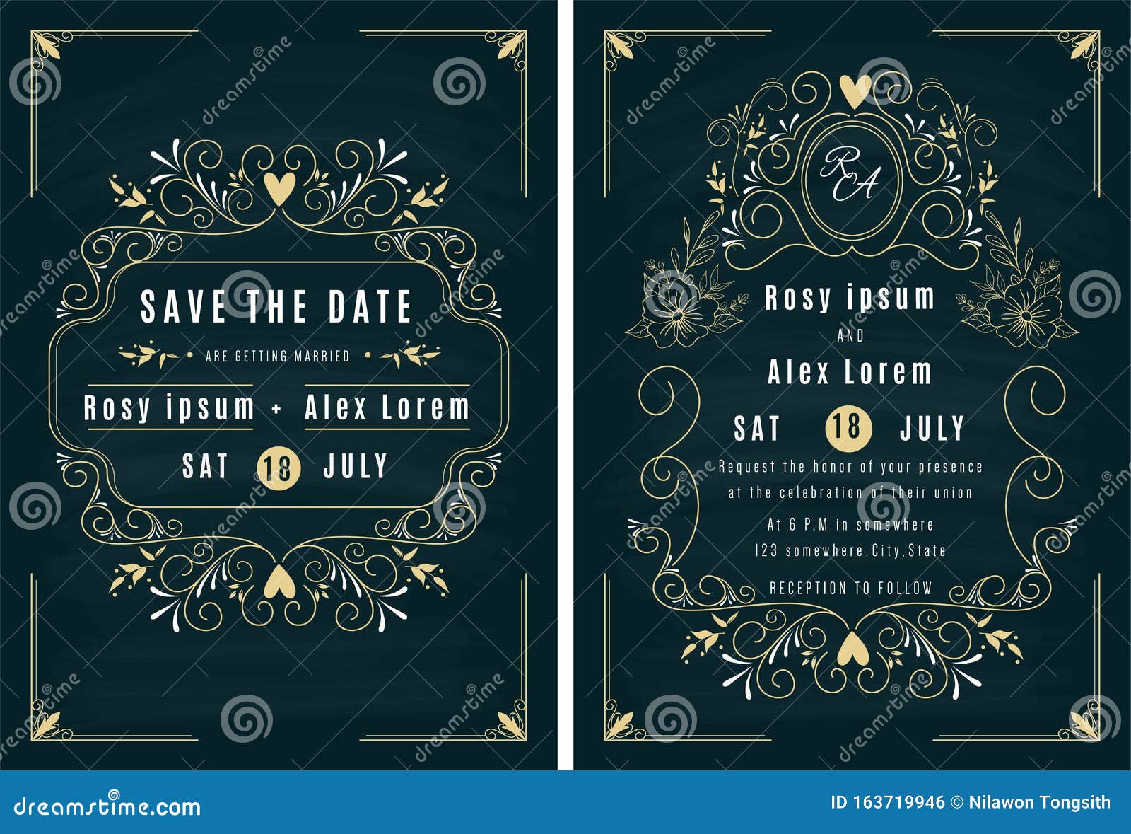 Vector Set of Invitation Cards with Elements Wedding Collection Stock ...