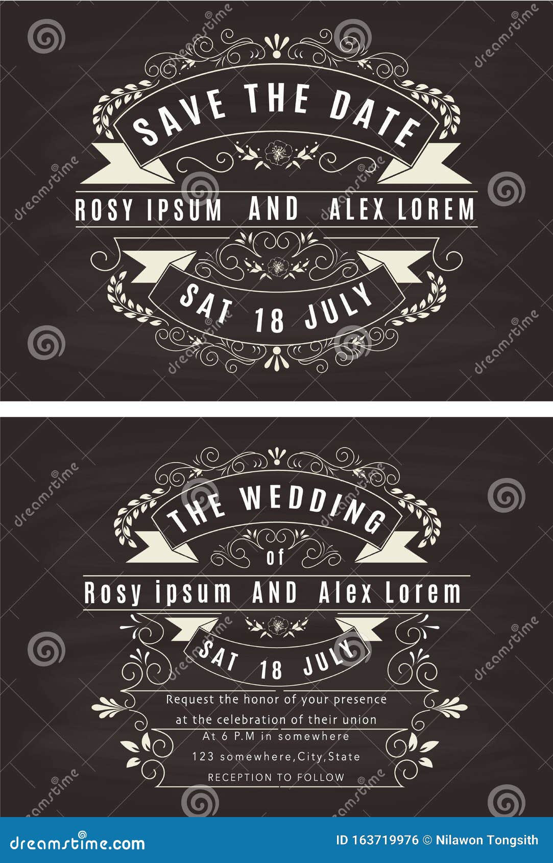 Vector Set of Invitation Cards with Elements Wedding Collection Stock ...