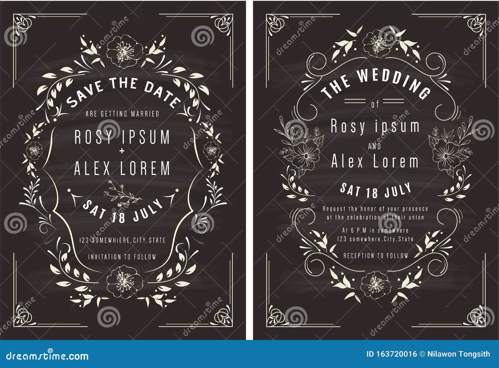 Vector Set of Invitation Cards with Elements Wedding Collection Stock ...