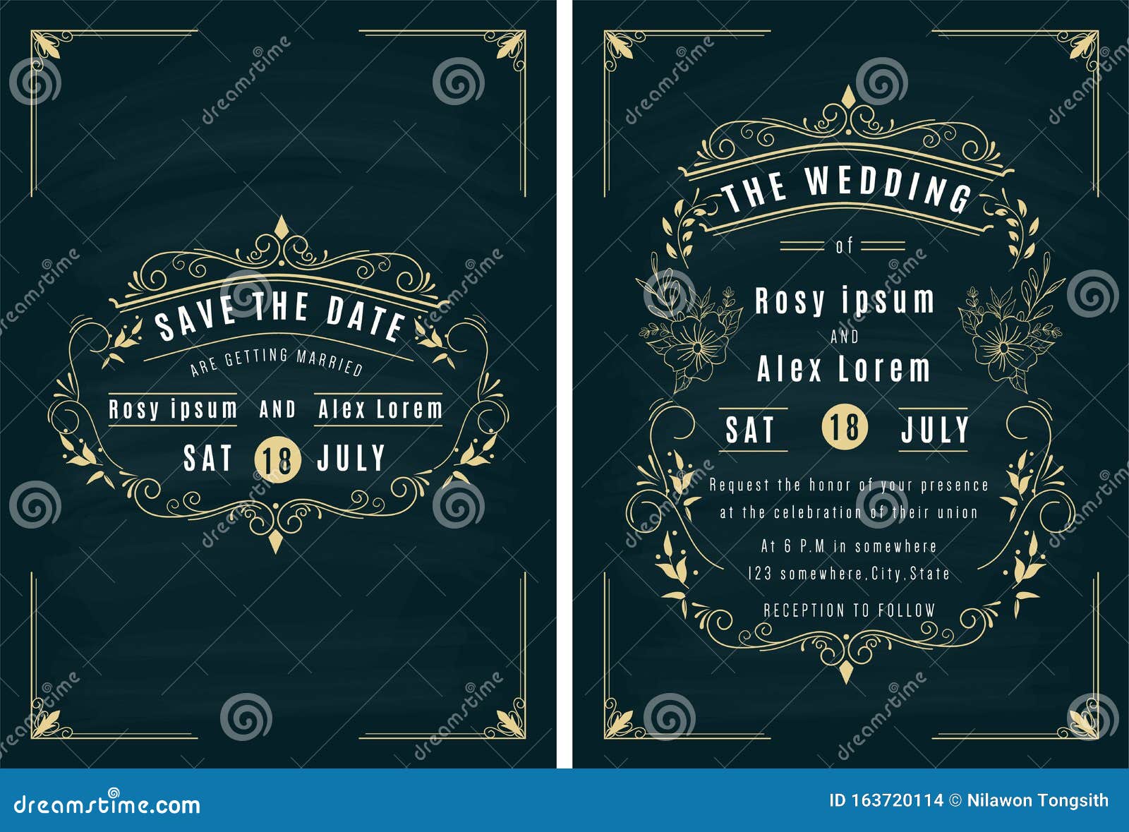 Vector Set of Invitation Cards with Elements Wedding Collection Stock ...