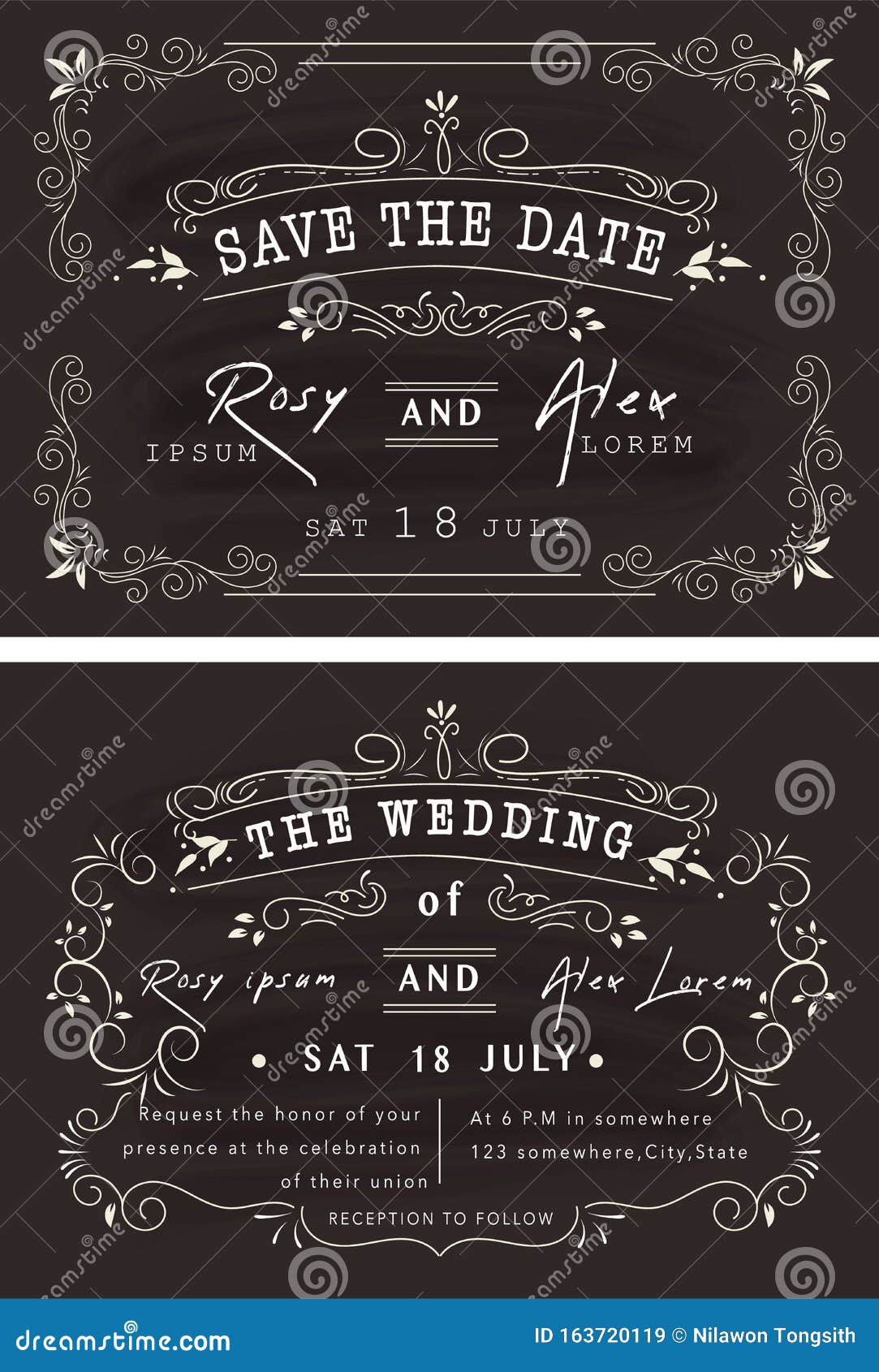 Vector Set of Invitation Cards with Elements Wedding Collection Stock ...