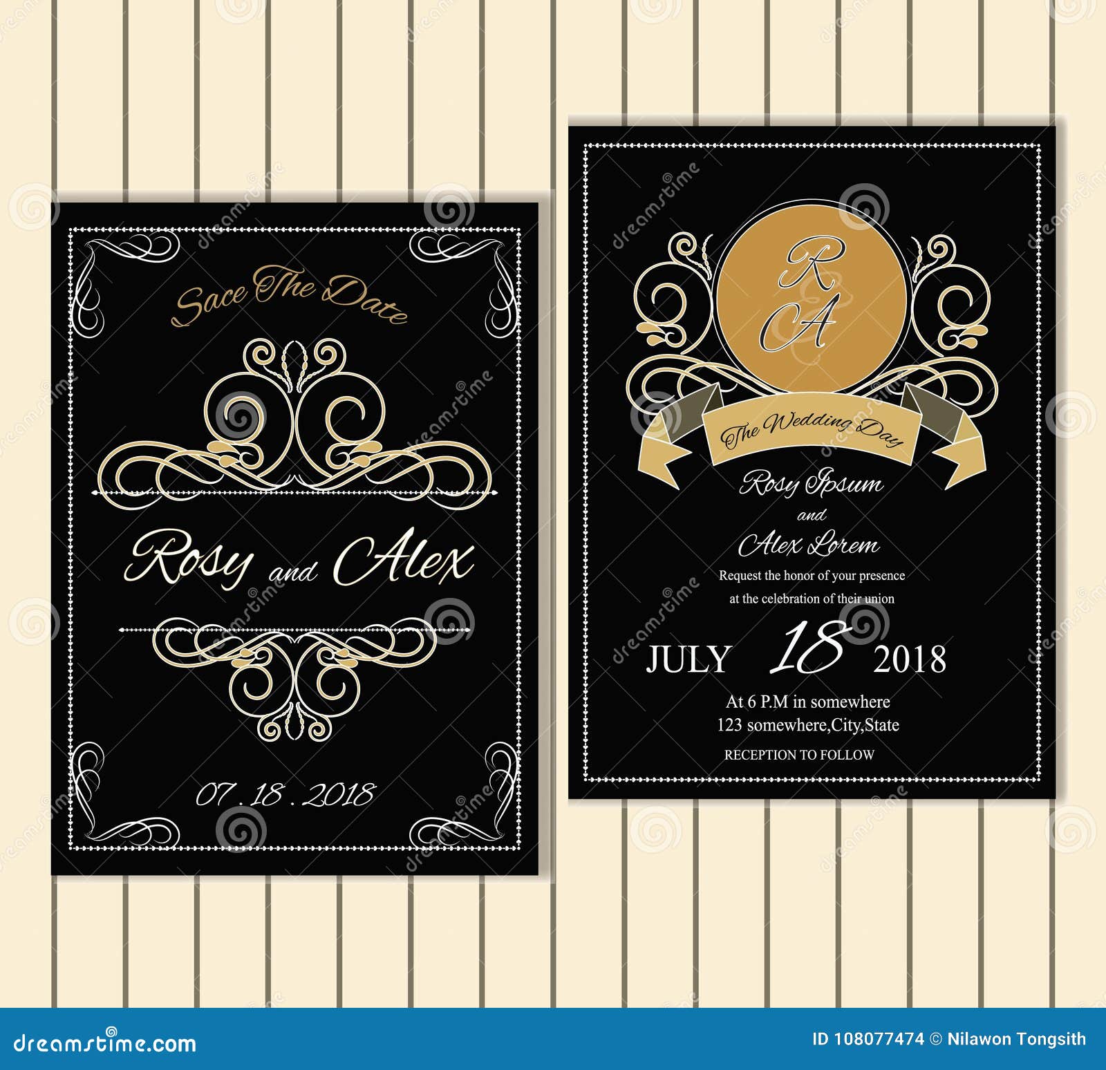 Vector Set of Invitation Cards with Elements Wedding Collection Stock ...