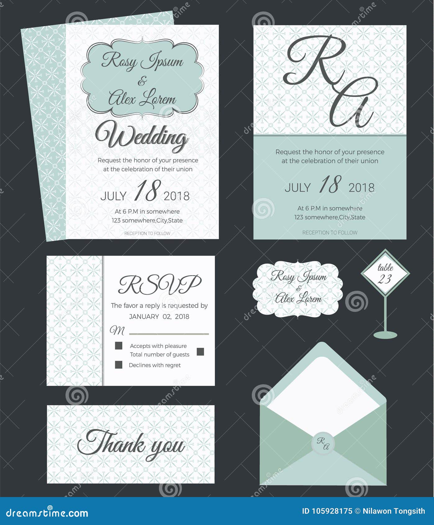 Vector Set of Invitation Cards with Elements Wedding Collection Stock ...