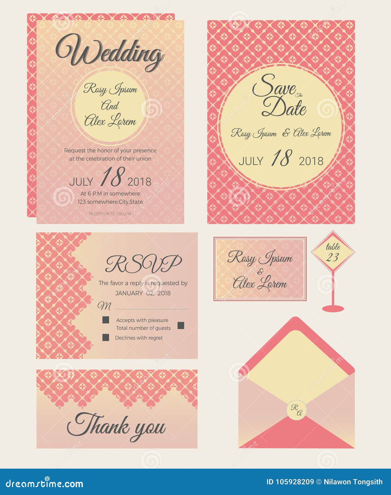 Vector Set of Invitation Cards with Elements Wedding Collection Stock ...