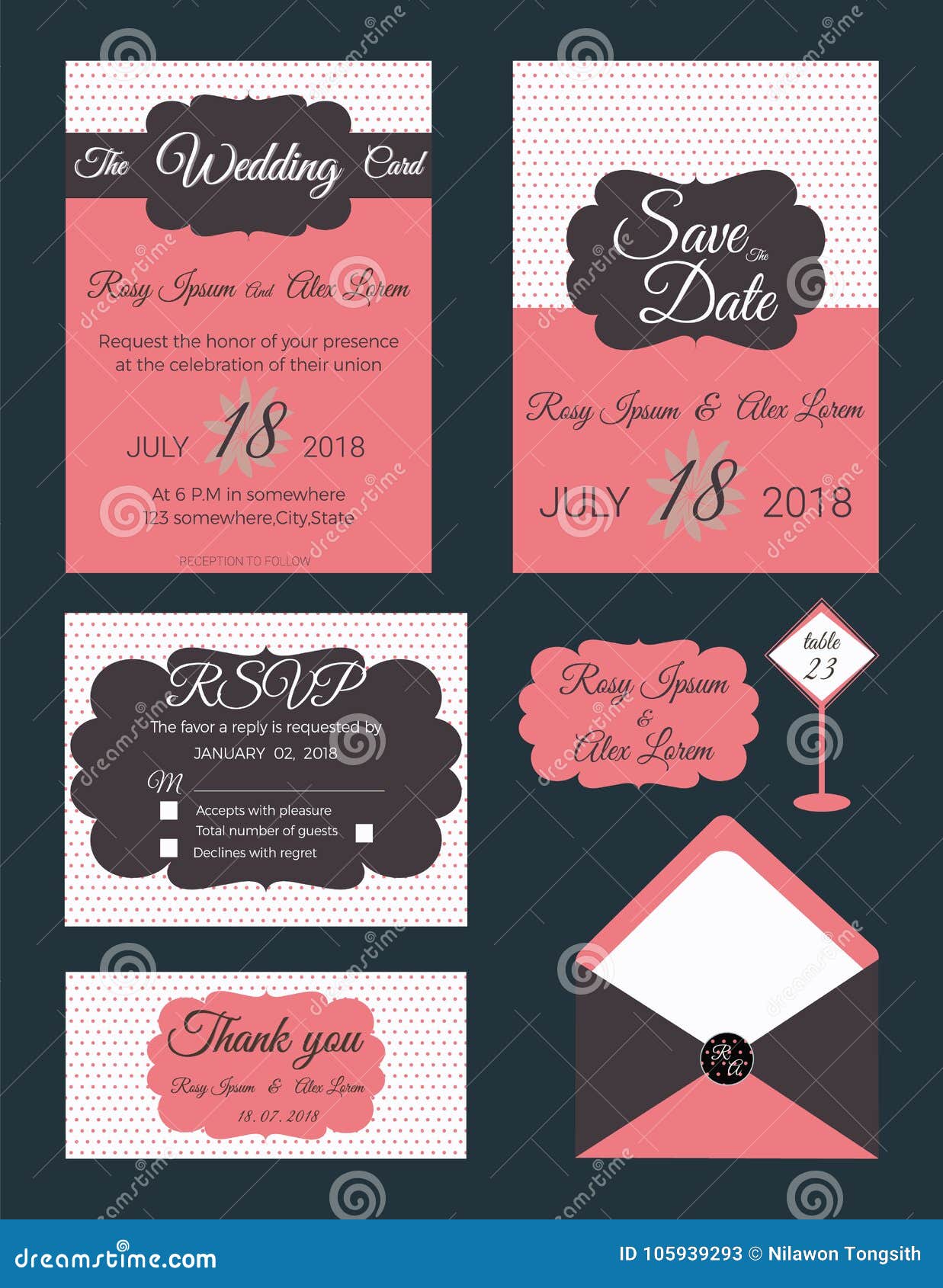 Vector Set of Invitation Cards with Elements Wedding Collection Stock ...