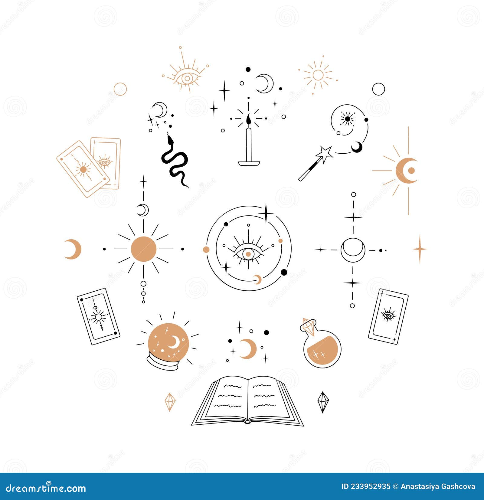 Vector Set of Isolated Elements of Magic and Divination, Esoteric ...