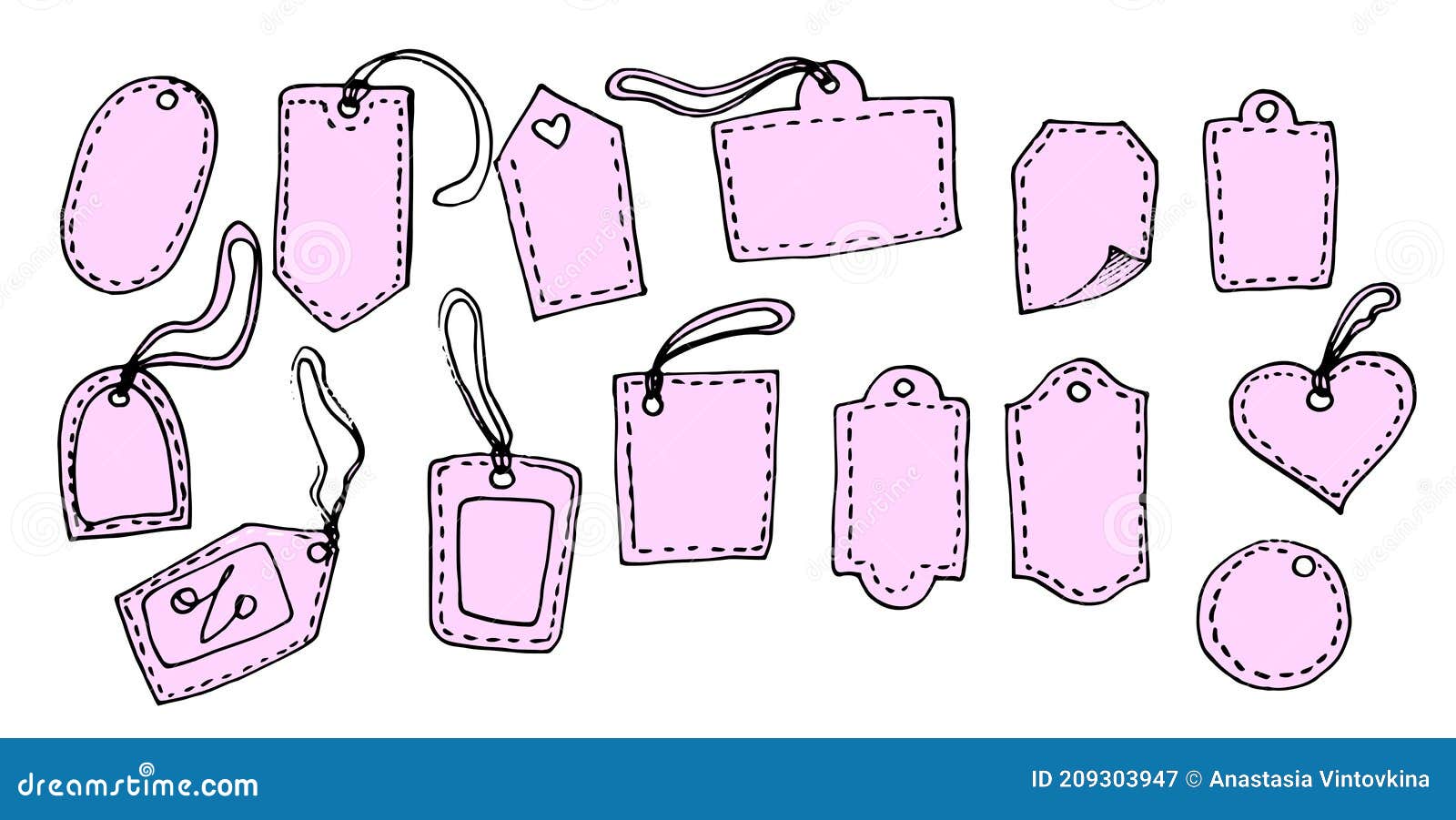 Vector Set of Isolated Pink Tag Elements in Different Shapes with a ...