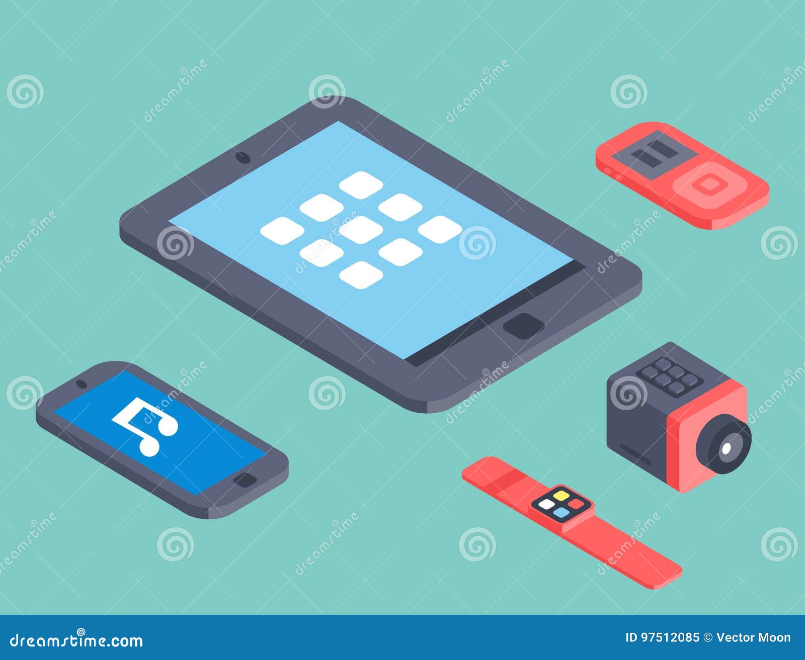 Vector Set of Isometric Computer Devices Icons Wireless Technologies Mobile Communication 3d ...