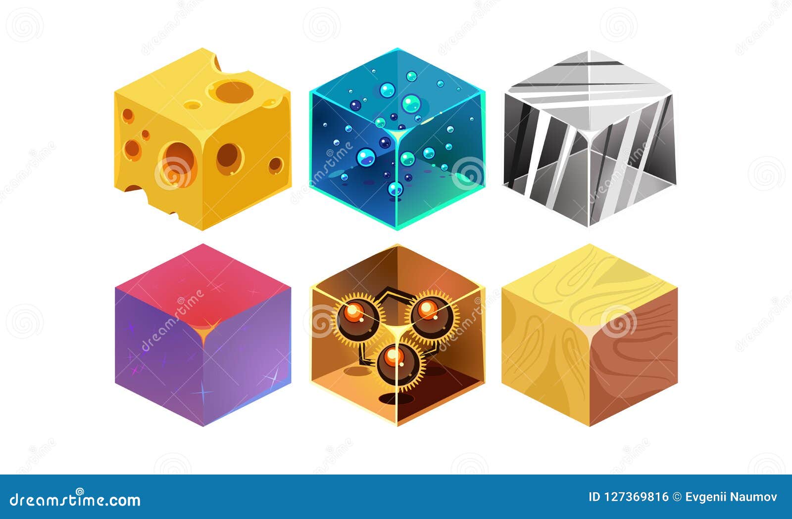 Vector Set of 6 Isometric Cubes with Different Texture. Gaming Assets ...