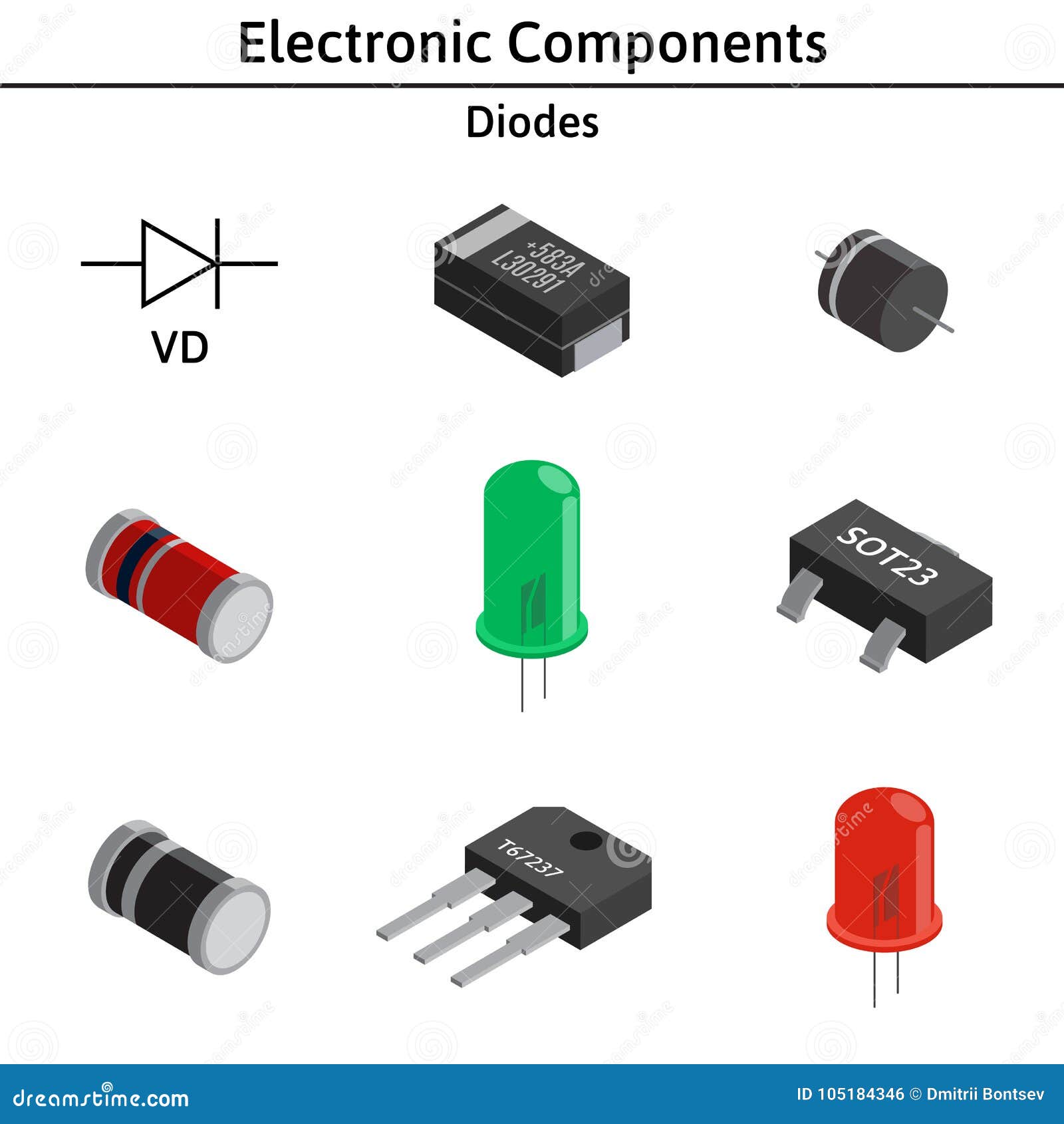 Vector Set of Electronic Components. Diodes. Stock Vector ...