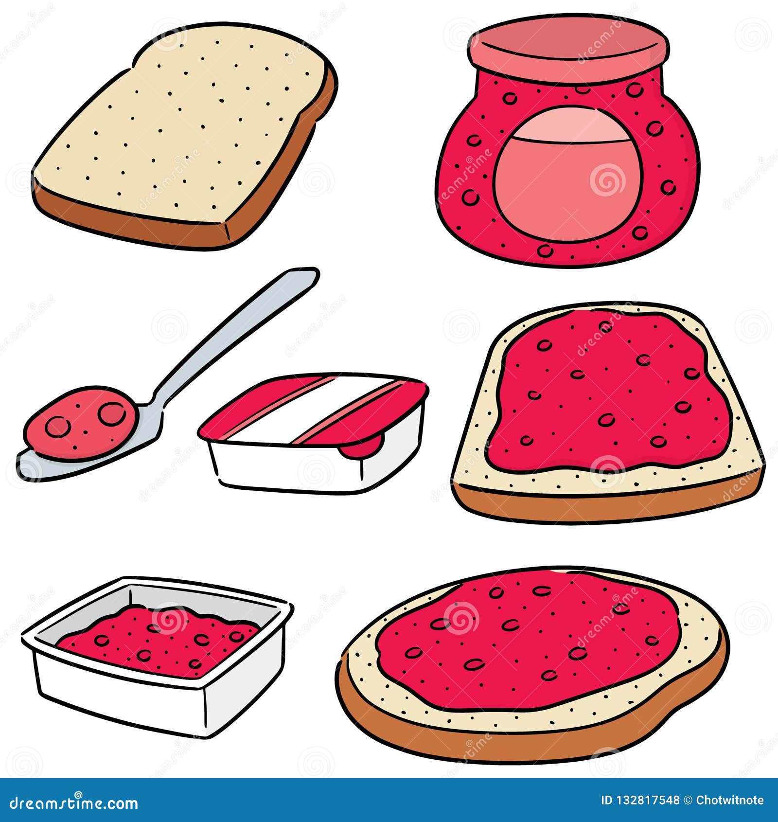Vector Set of Jam and Bread Stock Vector - Illustration of fruit, decor ...
