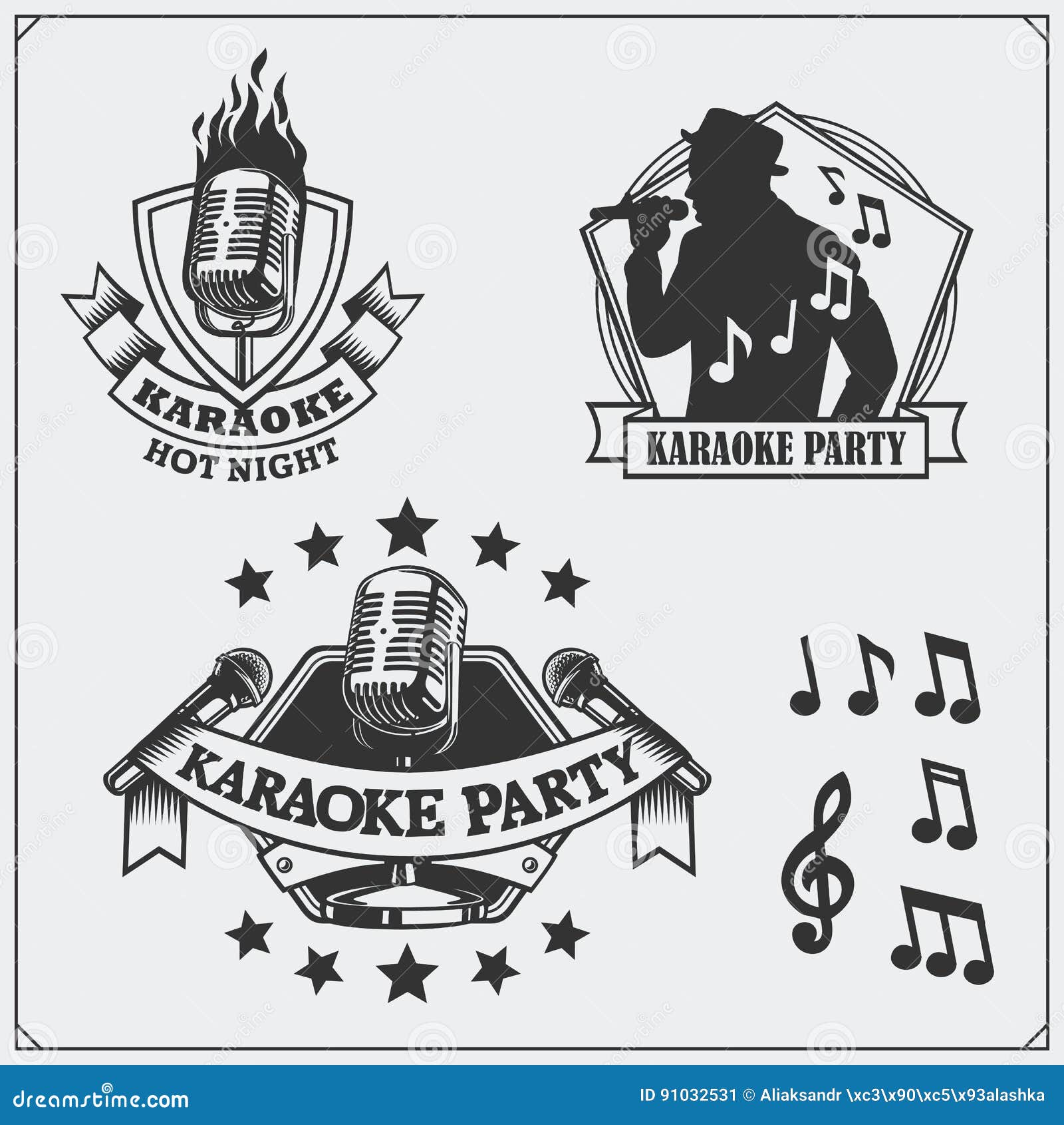 Vector Set of Karaoke Vintage Labels, Badges and Design Elements ...