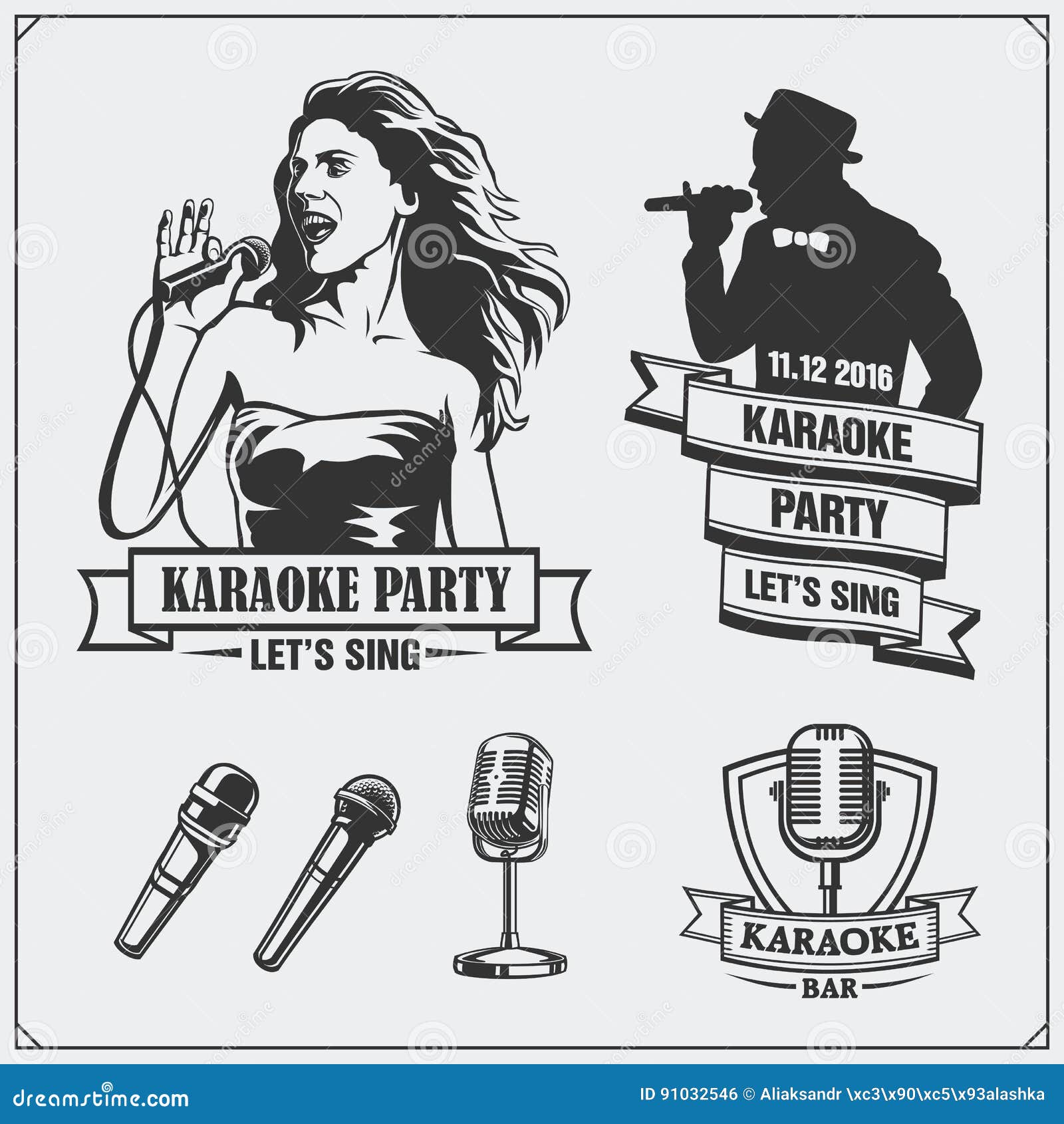 Vector Set of Karaoke Vintage Labels, Badges and Design Elements ...