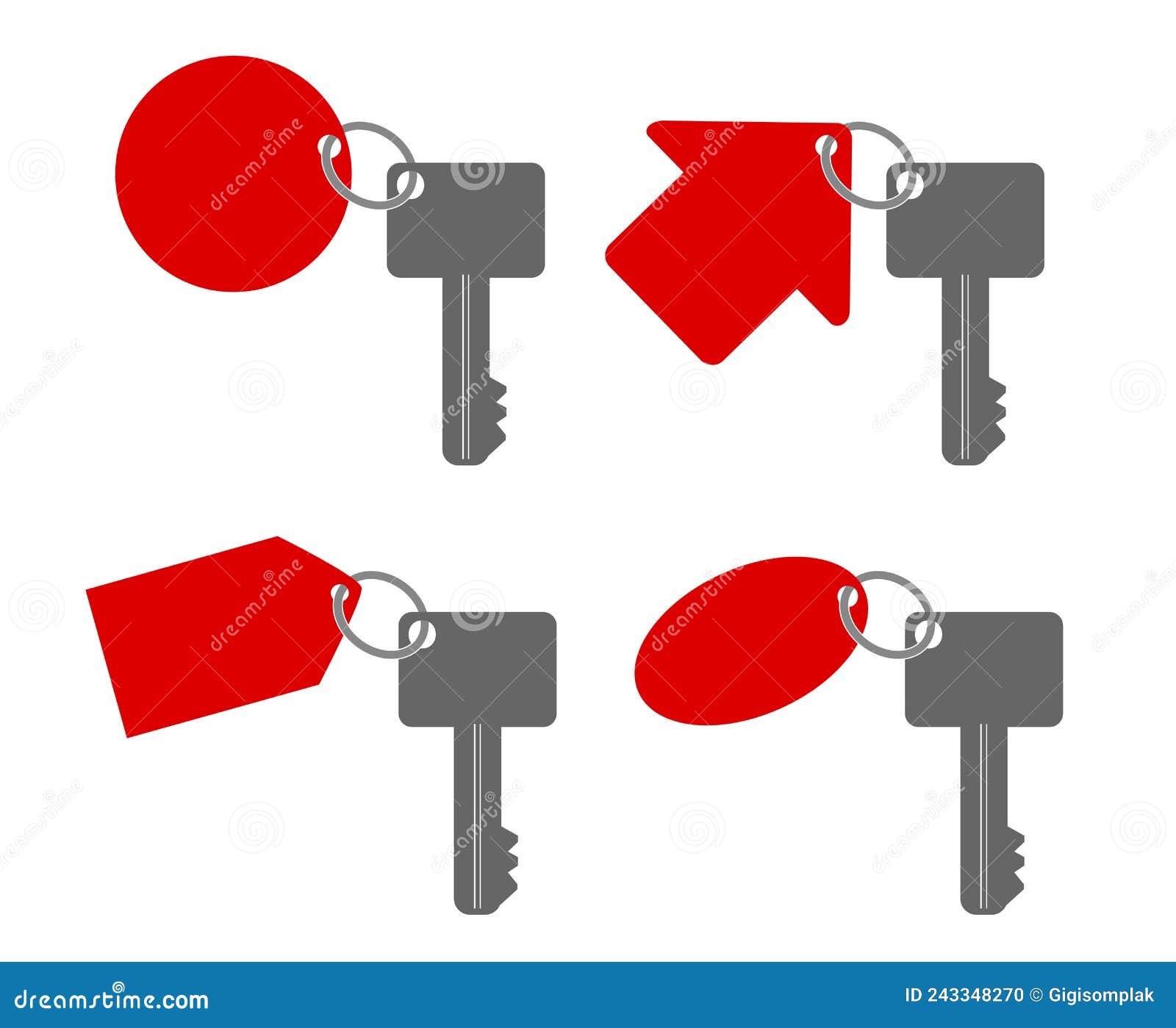 Simple Vector Set 4 Key with Red Tag, Isolated on White Stock Vector ...