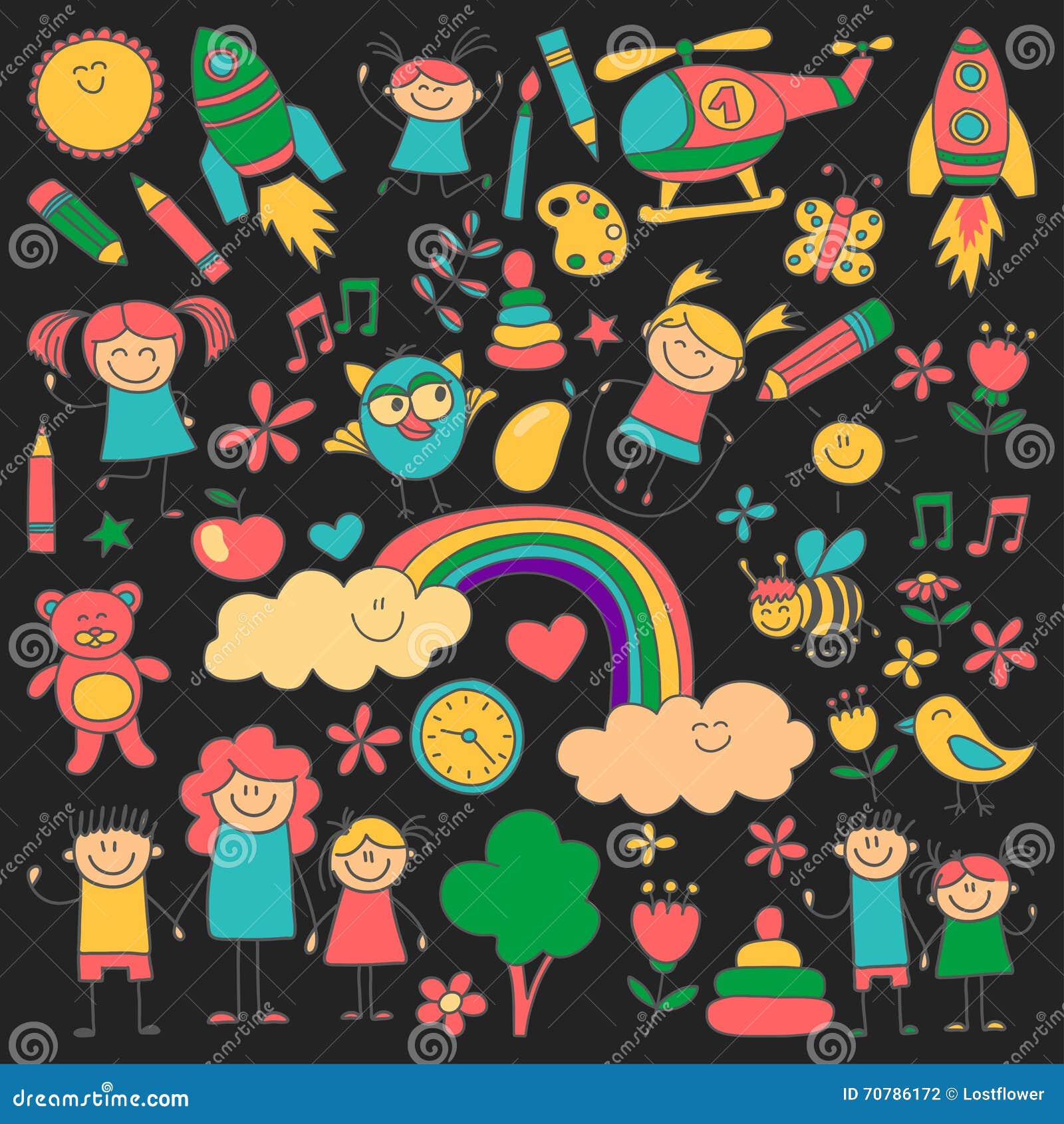 Vector Set of Kindergarten Images Stock Vector - Illustration of ...