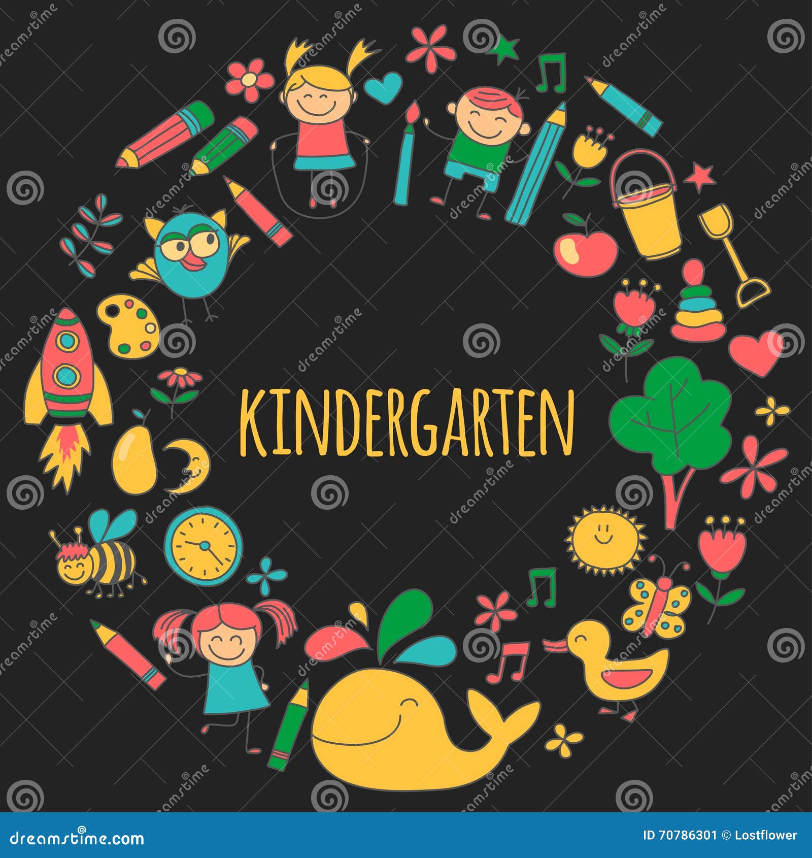 Vector Set of Kindergarten Images Stock Vector - Illustration of crayon ...