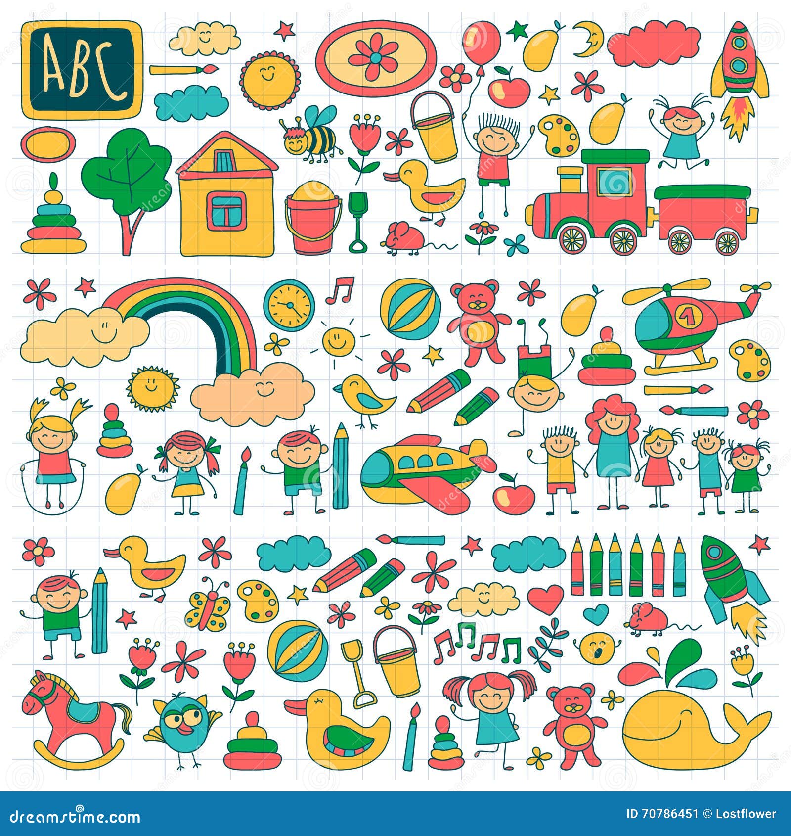 Vector Set of Kindergarten Images Stock Vector - Illustration of happy ...