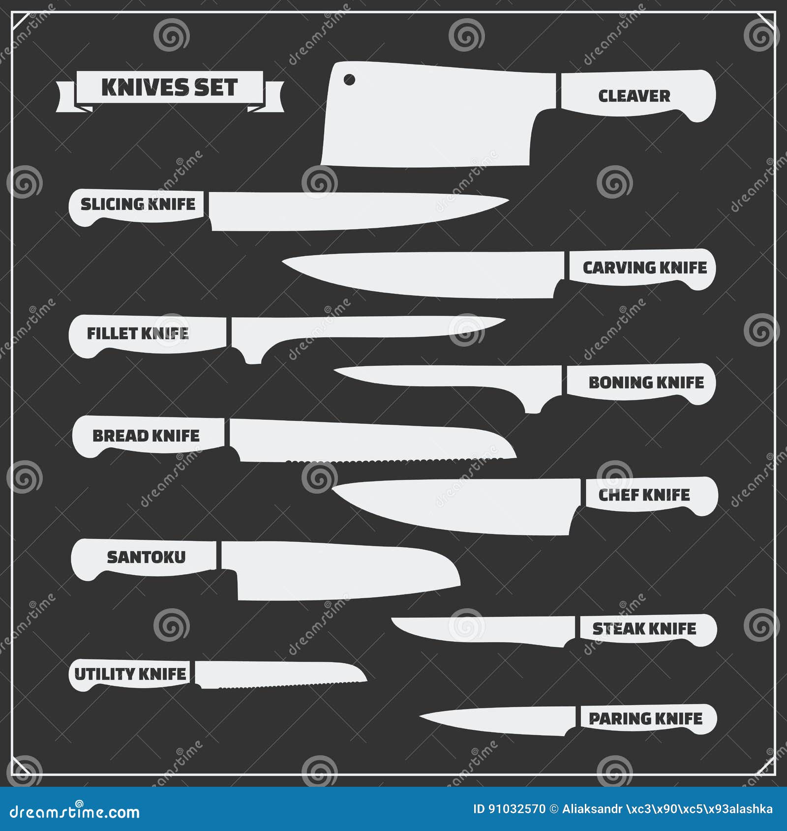 Vector Set of Kitchen Knives. Cutlery Set Stock Vector - Illustration ...