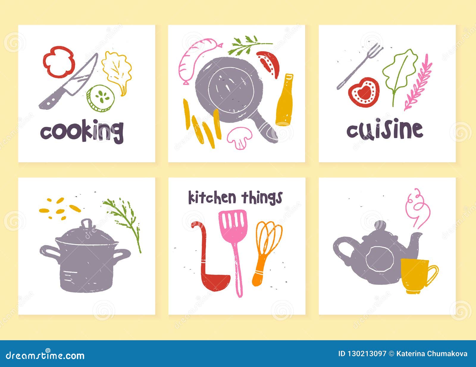 Vector Set of Kitchen Labels for Menu Design, Chalkboard Drawing ...